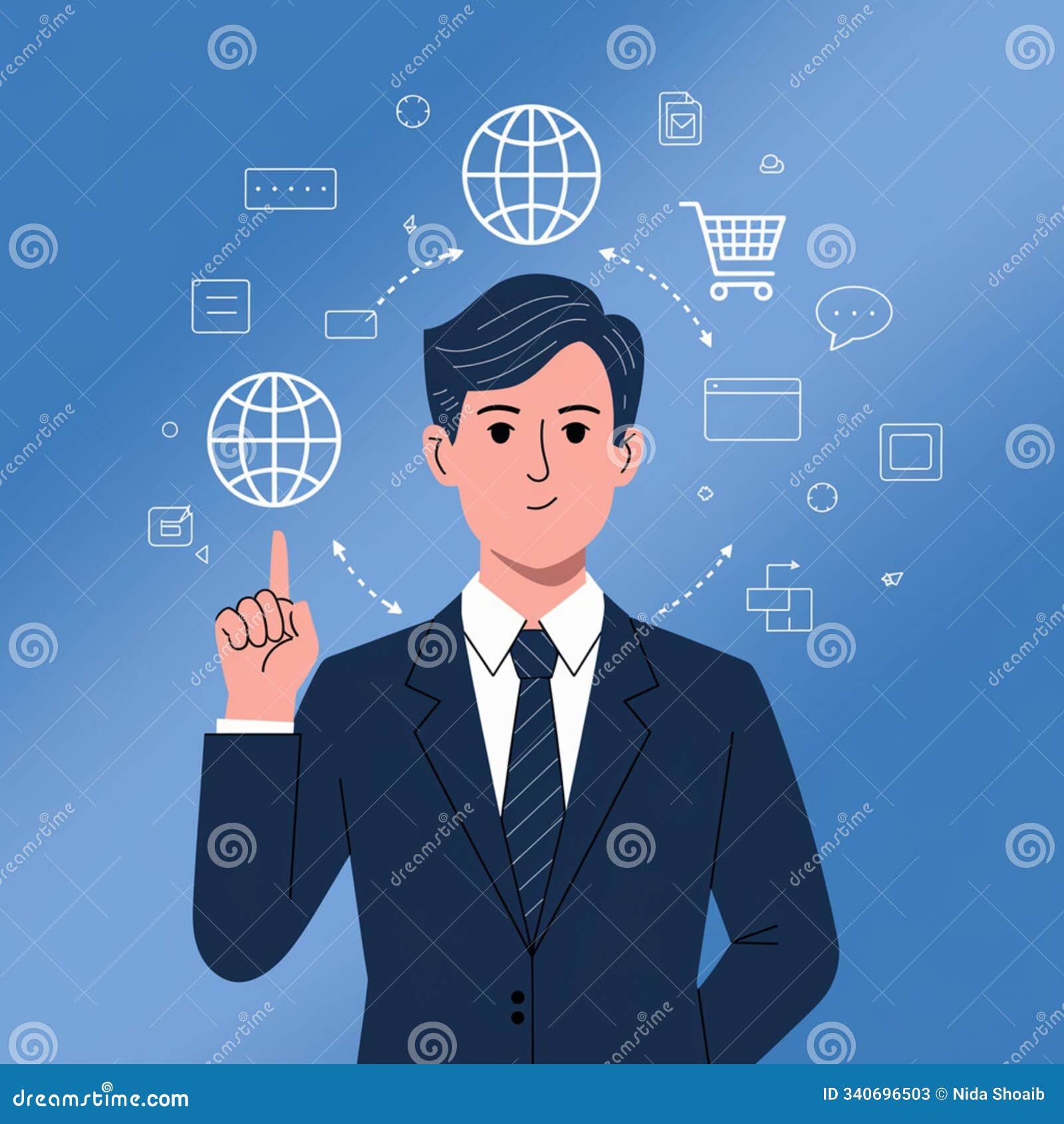 Formally Dressed Man Points As Digital Icons Symbolize Technology and ...