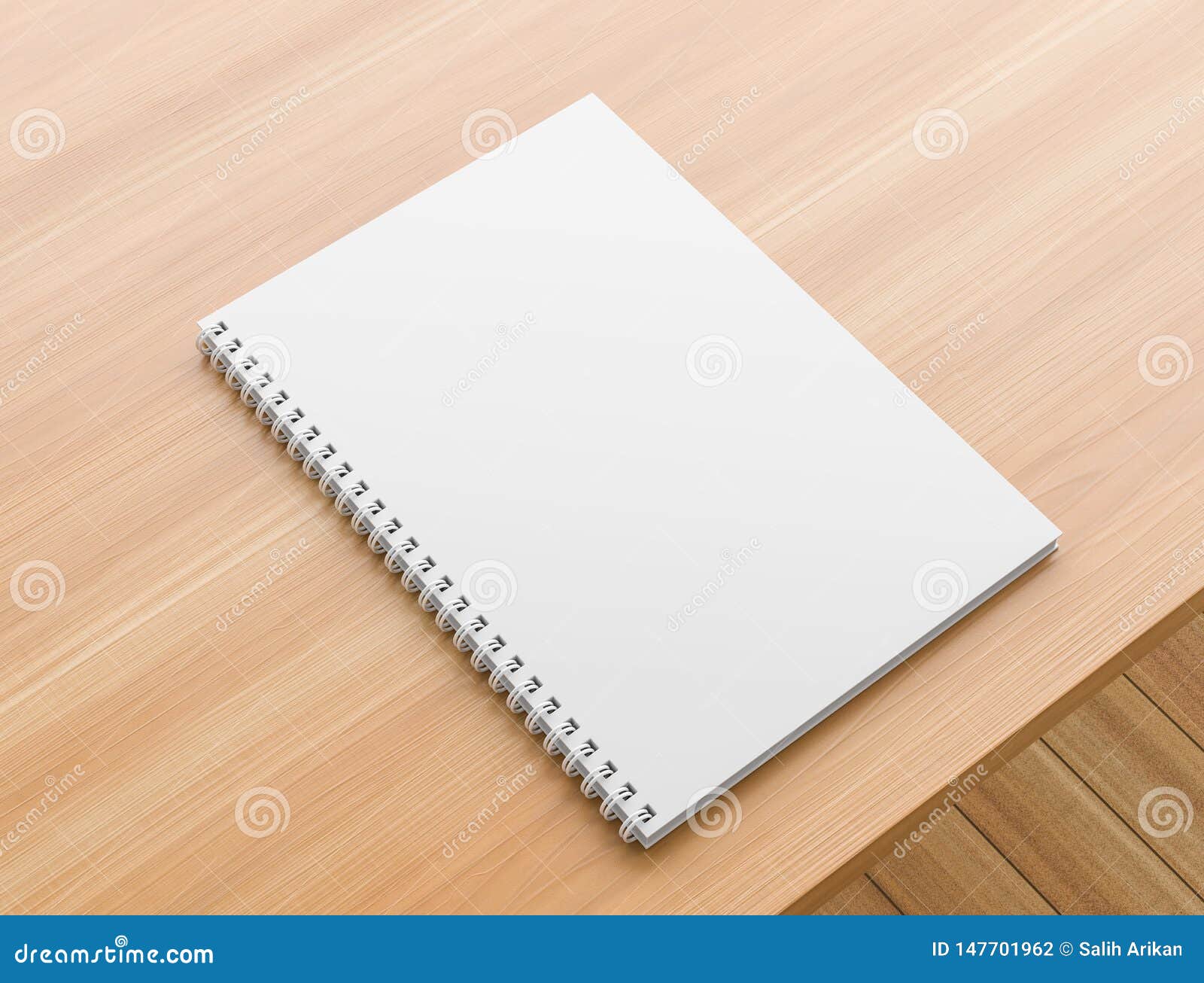 A4 Format Spiral Binding Notebook Mock Up on Wooden Table. Realistic ...