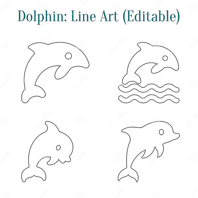 Dolphin Line Ary Design. Four Minimalist Dolphin Illustrations in a 2x2 ...