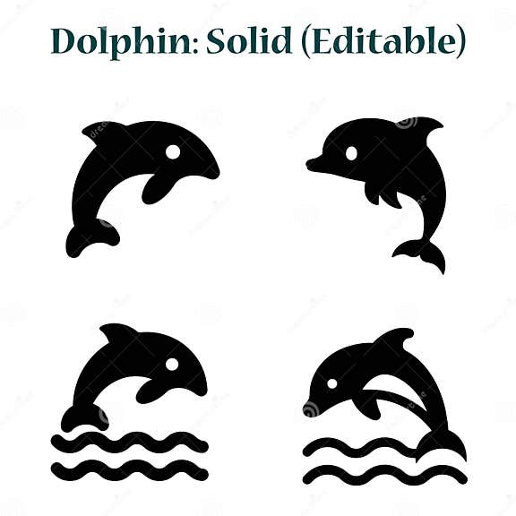 Dolphin Silhouettes and Black Solid Color Design. a Set of Four Black ...