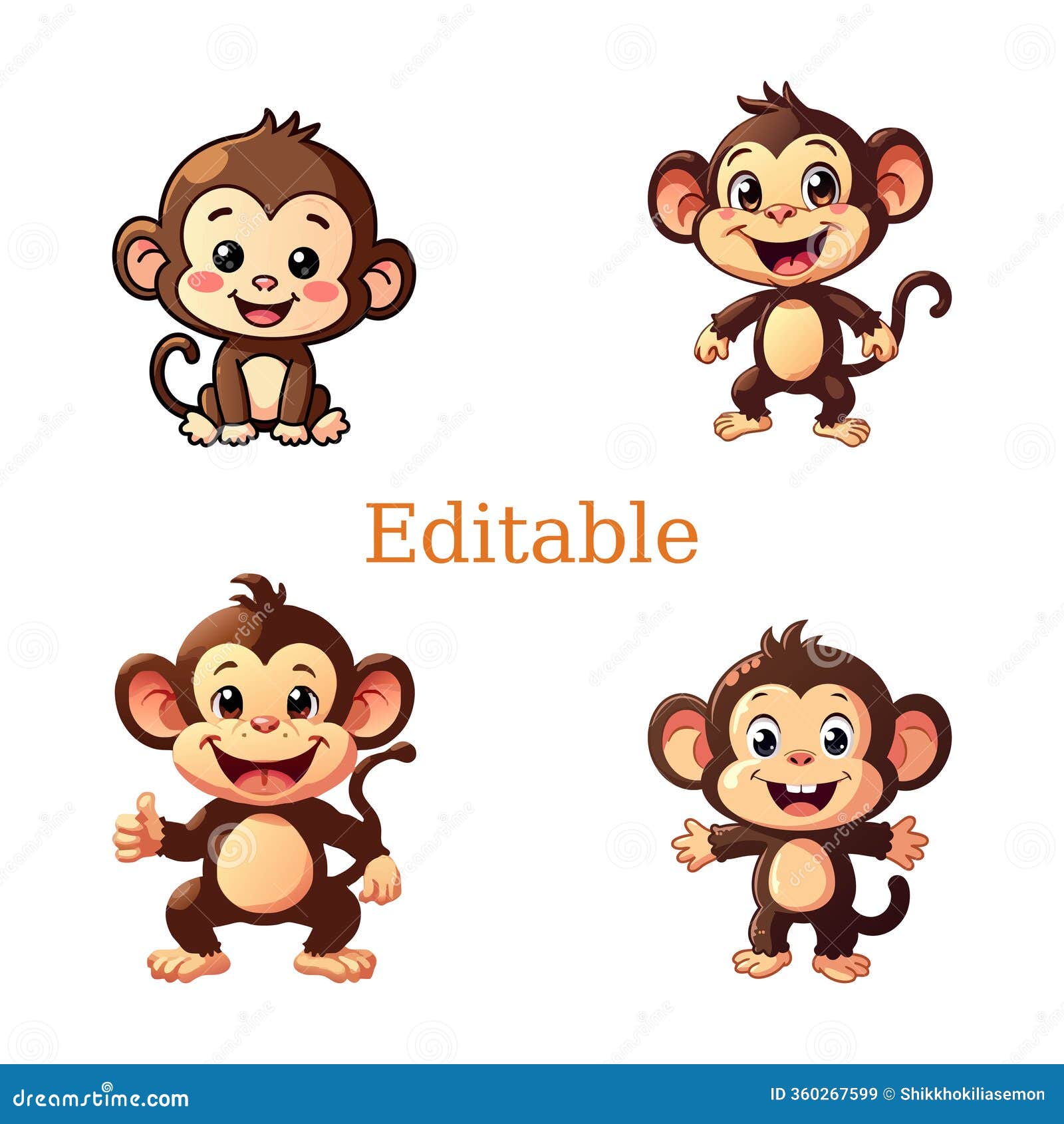 Playful Monkeys Cartoon Illustration. Cute Monkeys with Expressive ...