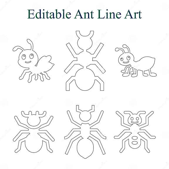 Ant Line Art Illustration for Icon and Logo. Cartoon-style Line Art ...