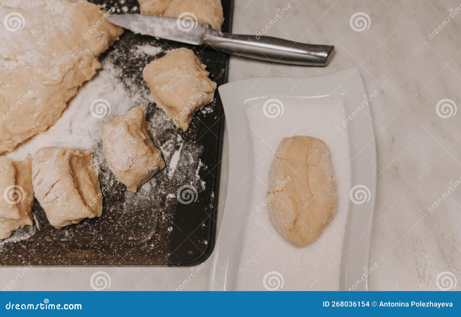 Formation of Cookies from Dough. Sprinkle Cookies with Sugar Stock ...