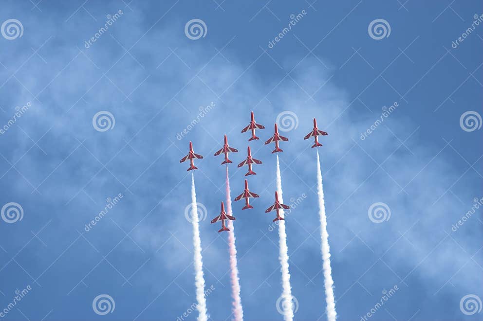 Formation Flight Red Arrows Stock Photo - Image of airplane, british ...