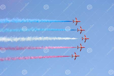 Formation Flight Red Arrows Stock Photo - Image of aerobatic, planes ...