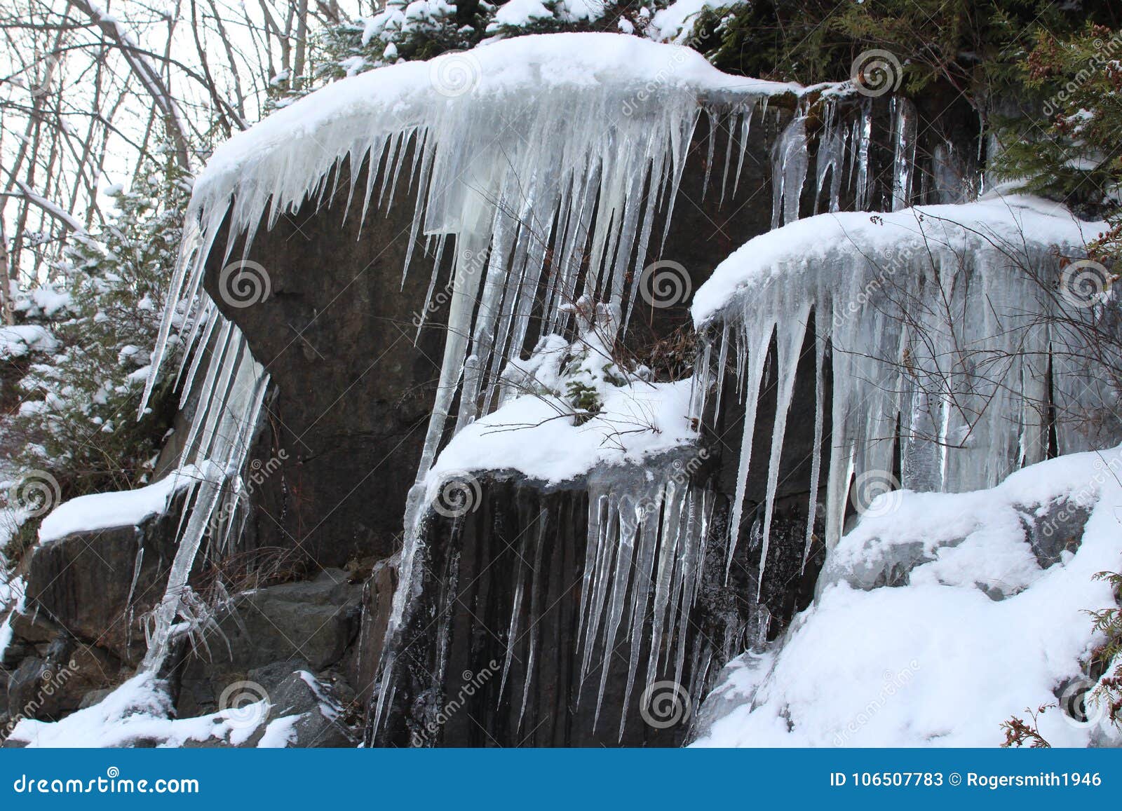 Large icicles stock image. Image of fresh, snow, peaceful - 106507783