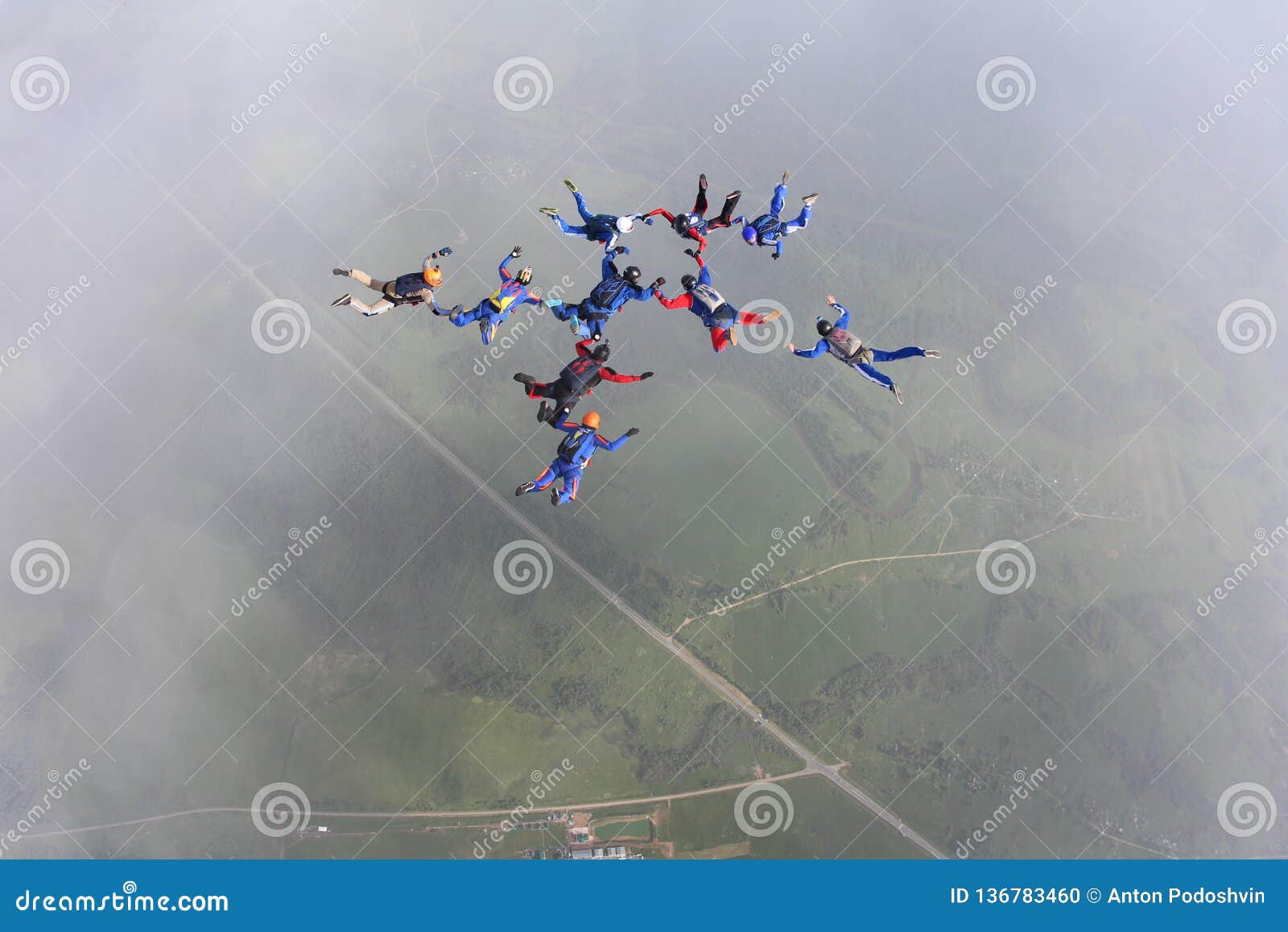Formation Skydiving in the White Cloud. Stock Photo - Image of ...