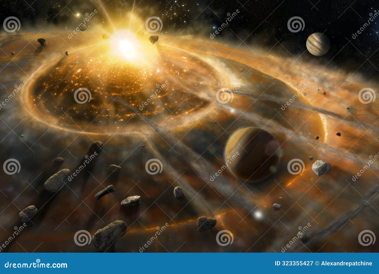 Formation of the Solar System with Planets and Asteroids in Space Stock ...