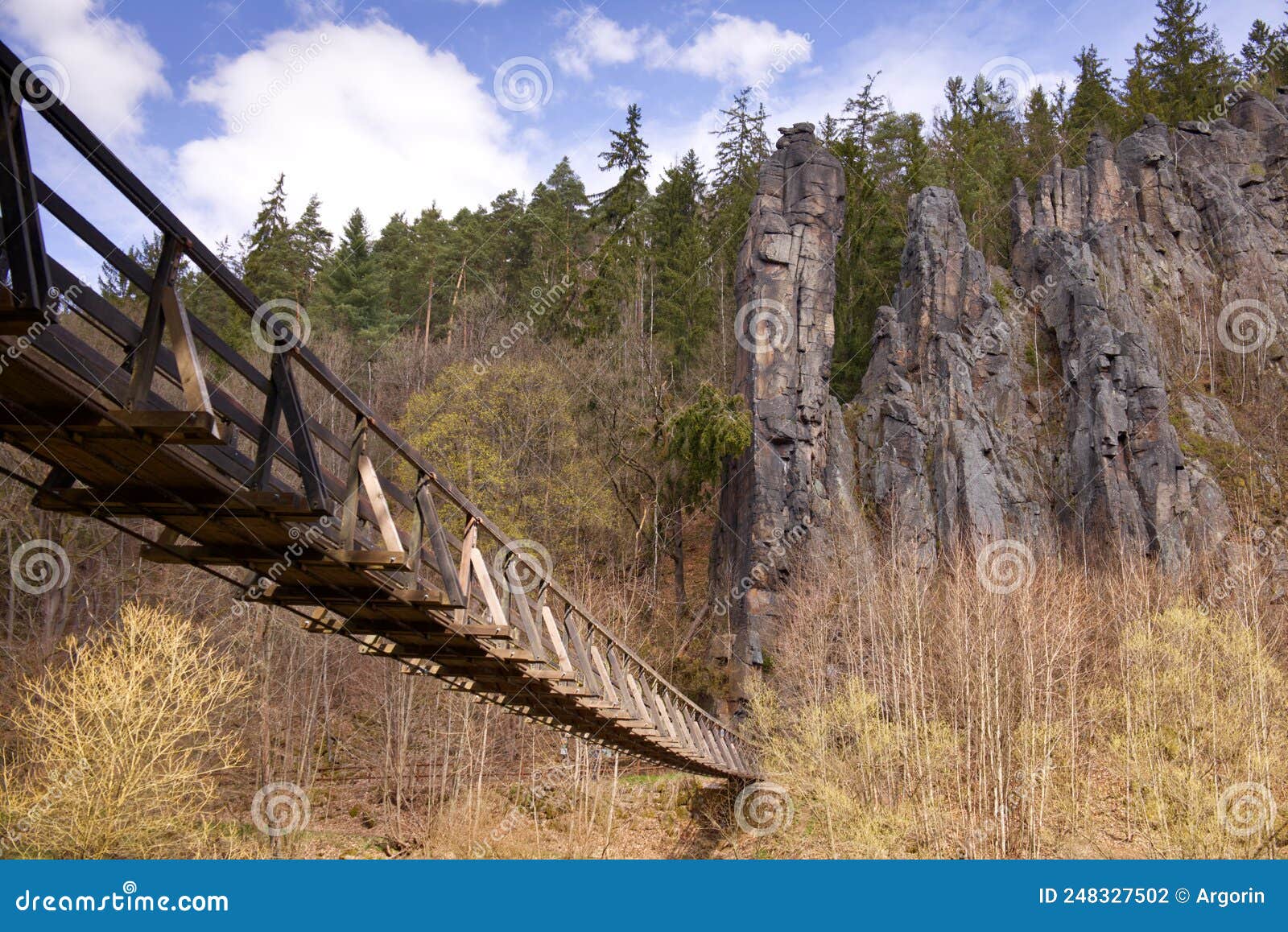 Wooden Footbridge Leading To Beautiful Rock Formation Stock Photo ...