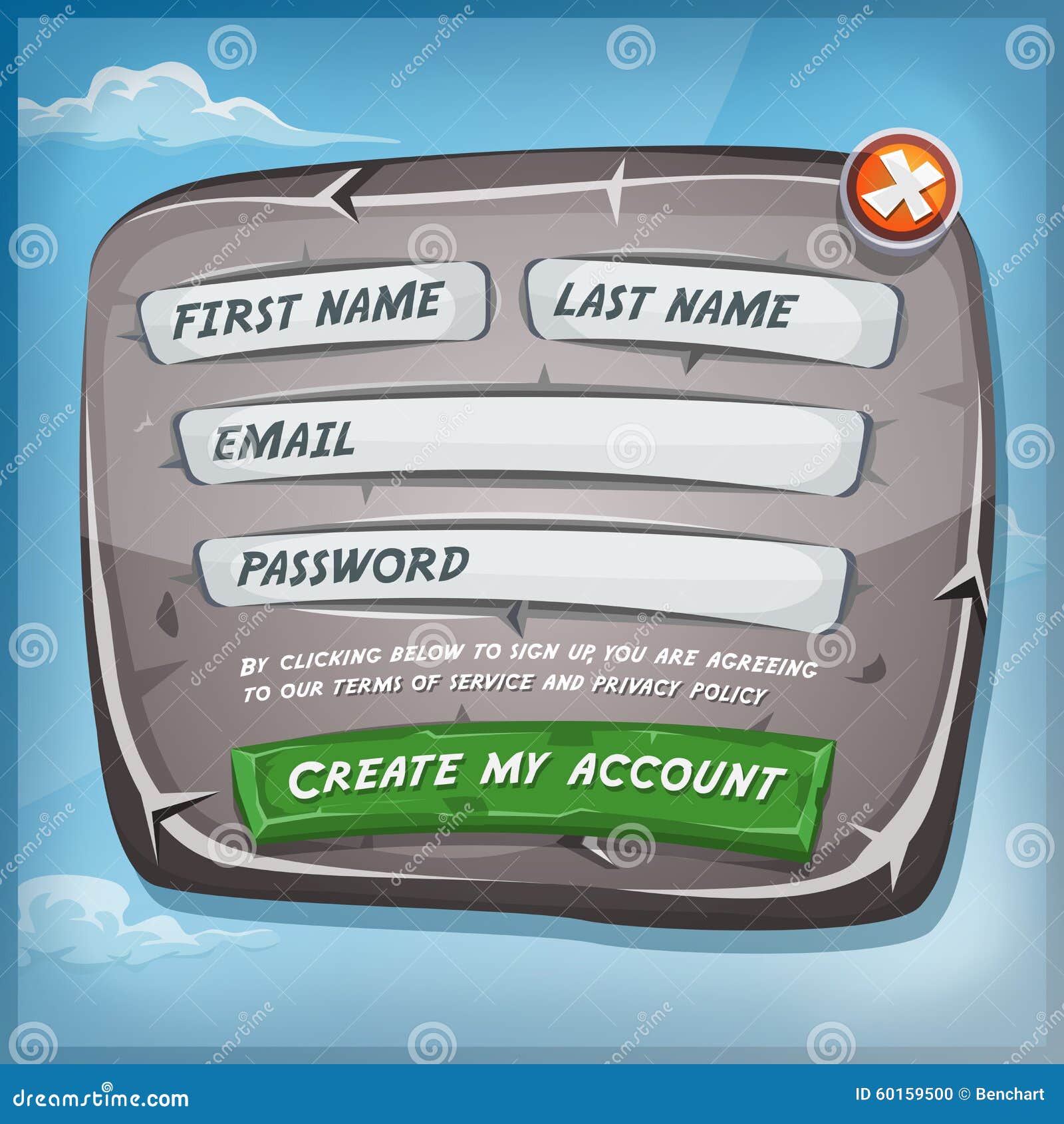 Forme De Login Sur Le Panneau En Pierre Pour Le Jeu D'Ui Illustration ...