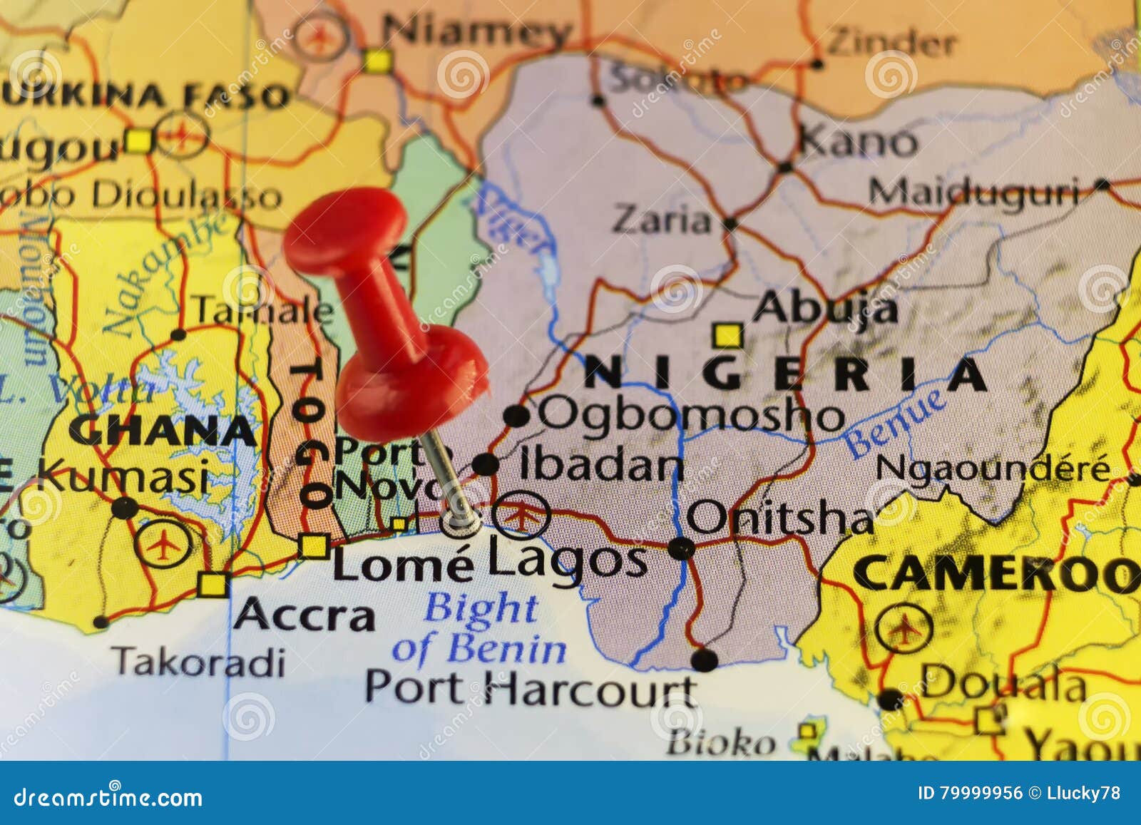 Former Capitol Of Nigeria, Lagos, Pinned Map. Stock Photo ...
