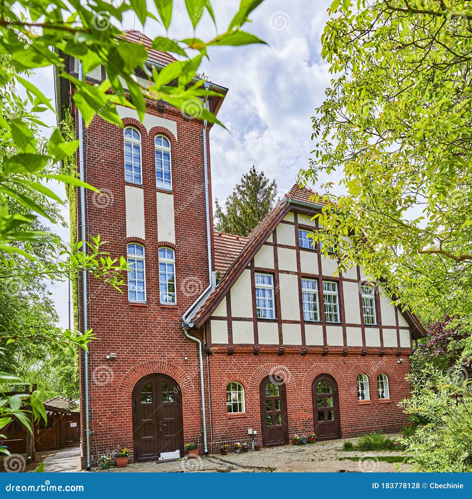 Former Historic Fire Station with a Brick Facade and Half-timbering ...