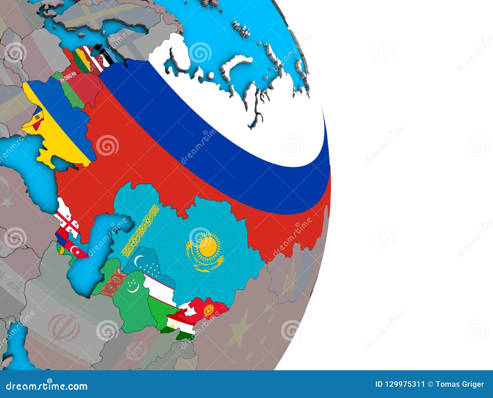 Former Soviet Union with Flags on 3D Globe Stock Illustration ...