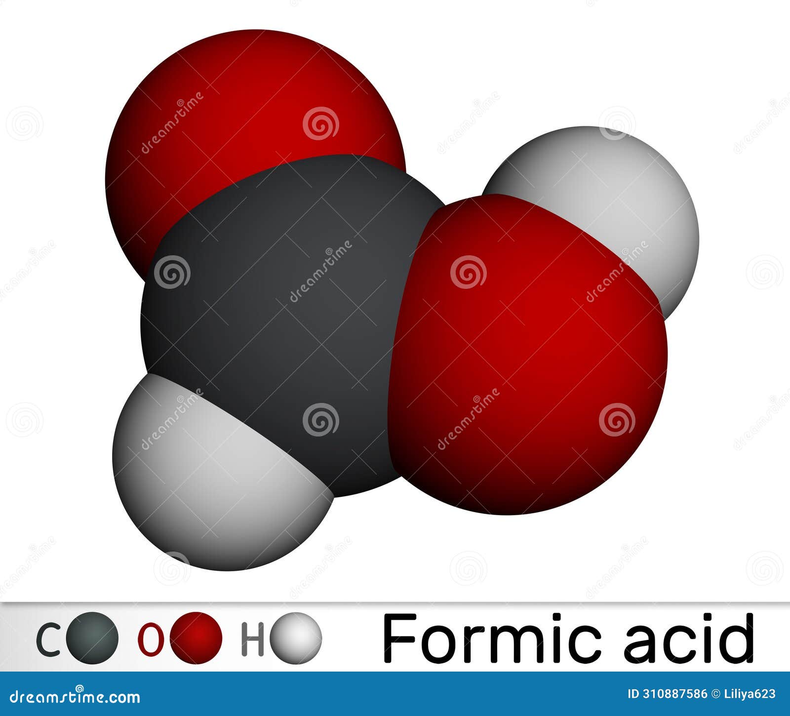 Formic Acid Methanoic Acid Ch2o2 Molecule Molecular Model Stock