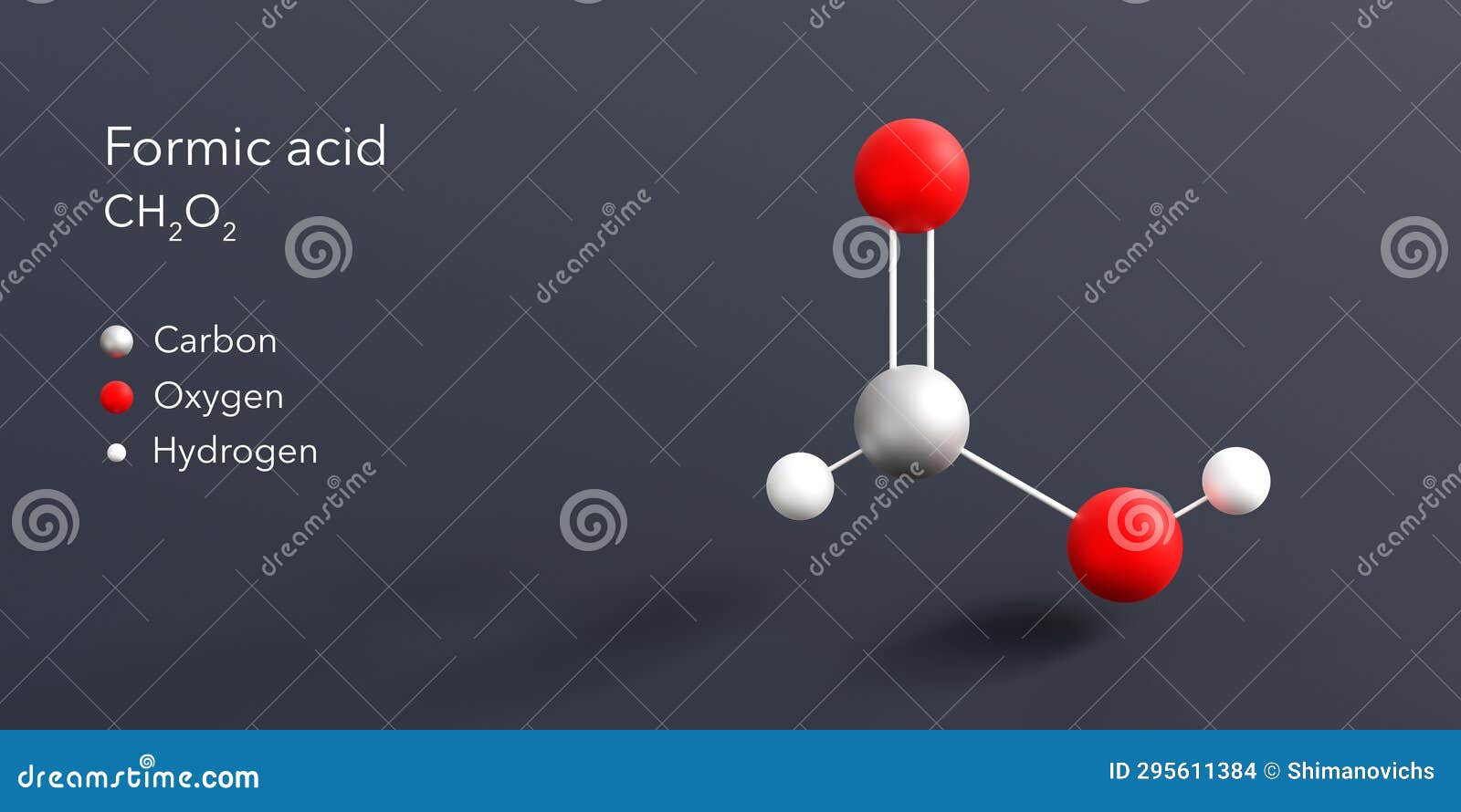 Formic Acid Molecule 3d Rendering Flat Molecular Structure With