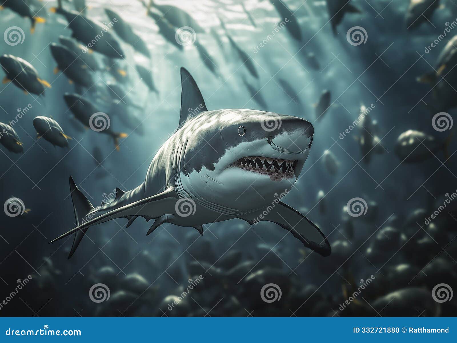 A Formidable Great White Shark, With Menacingly Exposed Teeth, Propels ...