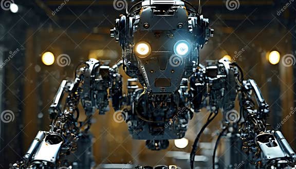 Intimidating Robot with Illuminated Eyes Stock Photo - Image of arms ...