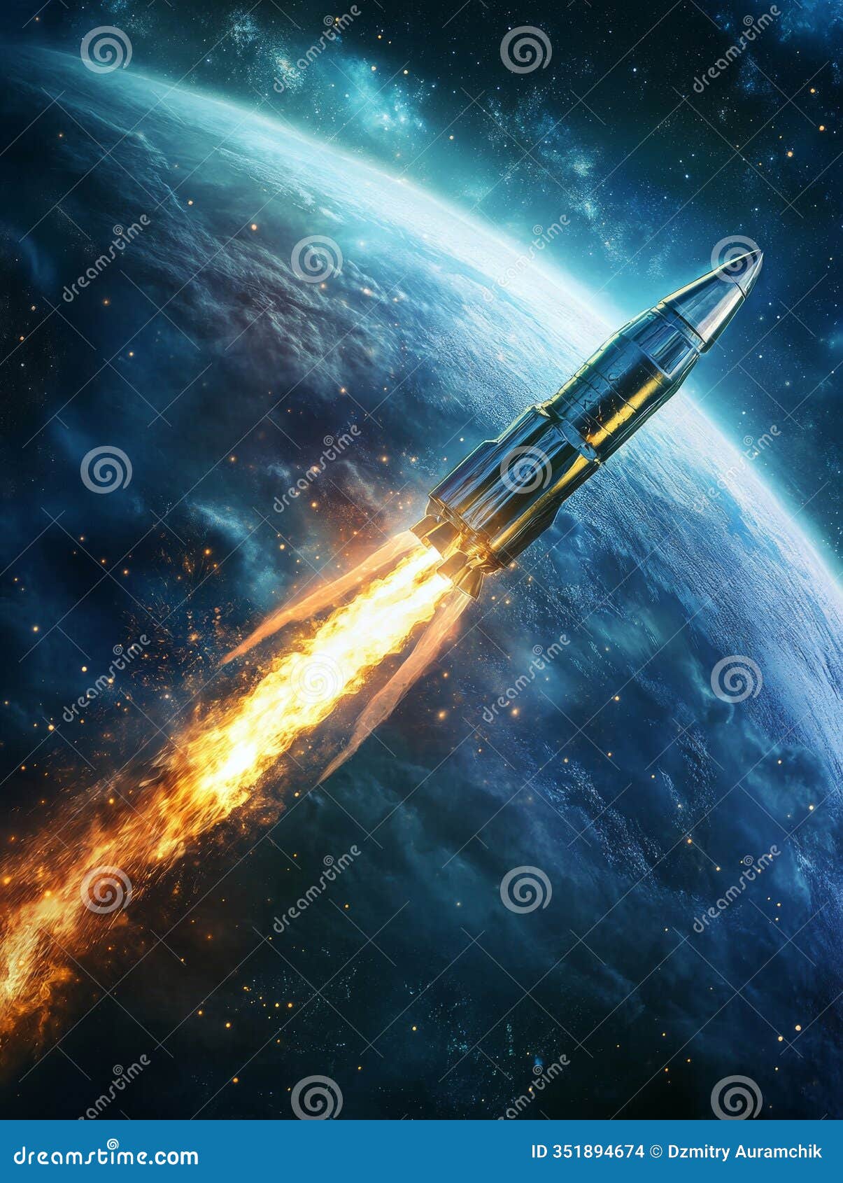 A Formidable Rocket Soars into the Cosmos, Trailing Fire and Smoke ...
