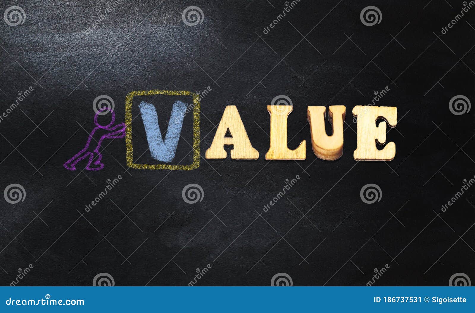 Forming Value Concept with Wooden Letters and Chalkboard Stock Image ...