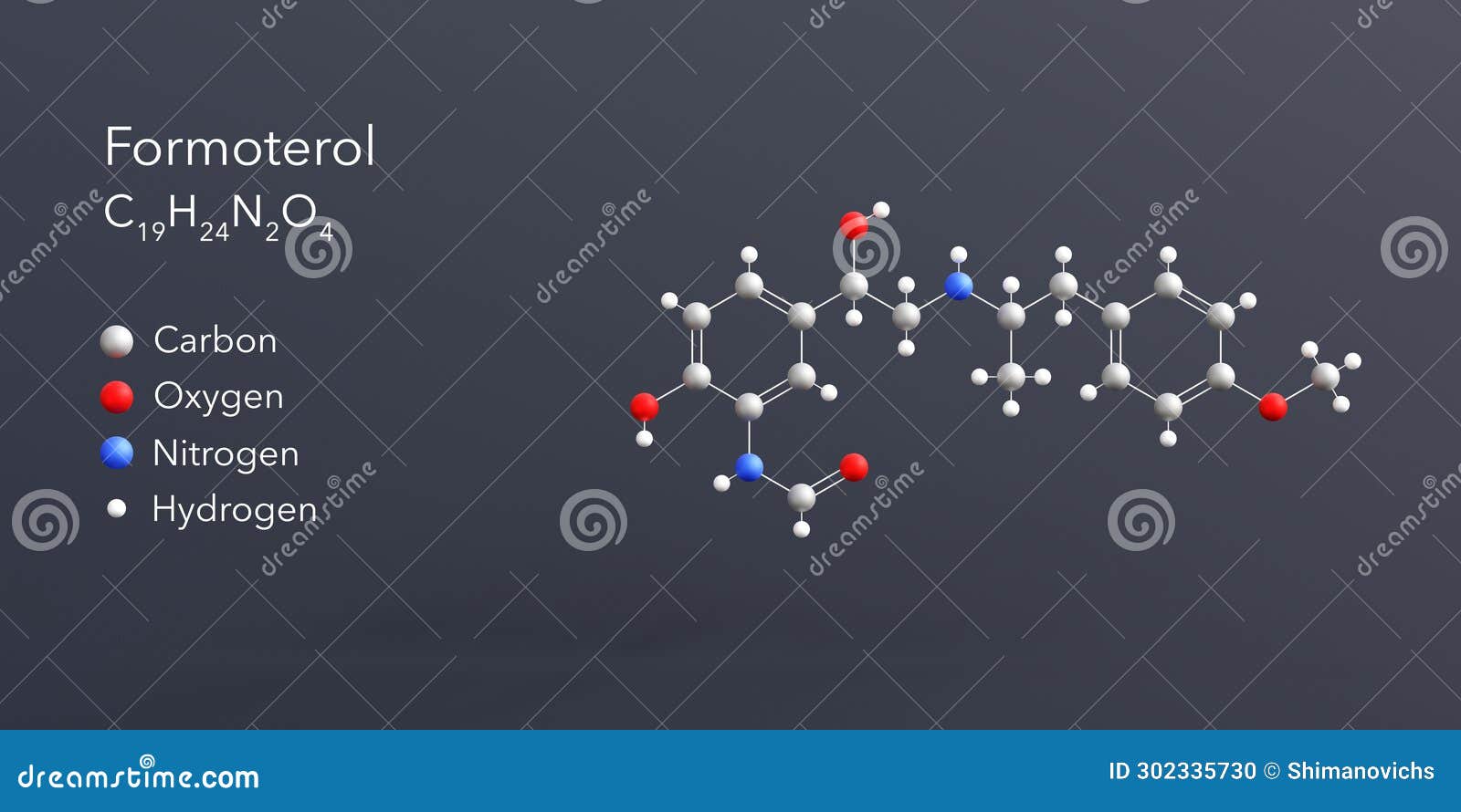 Formoterol Molecule, Structural Chemical Formula, Ball-and-stick Model ...