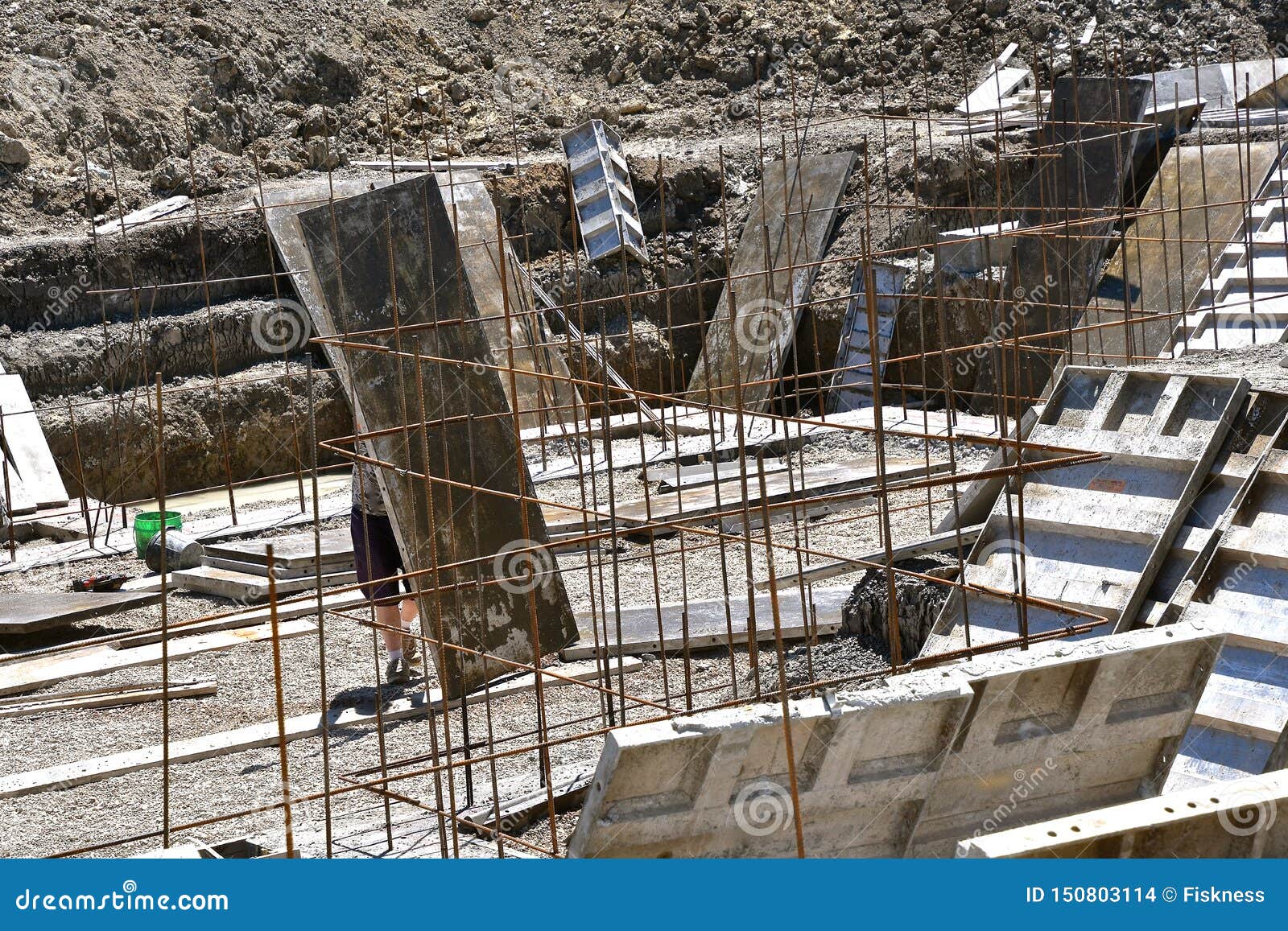 Placing Forms and Rebar To Create a House Foundation, Editorial Stock ...