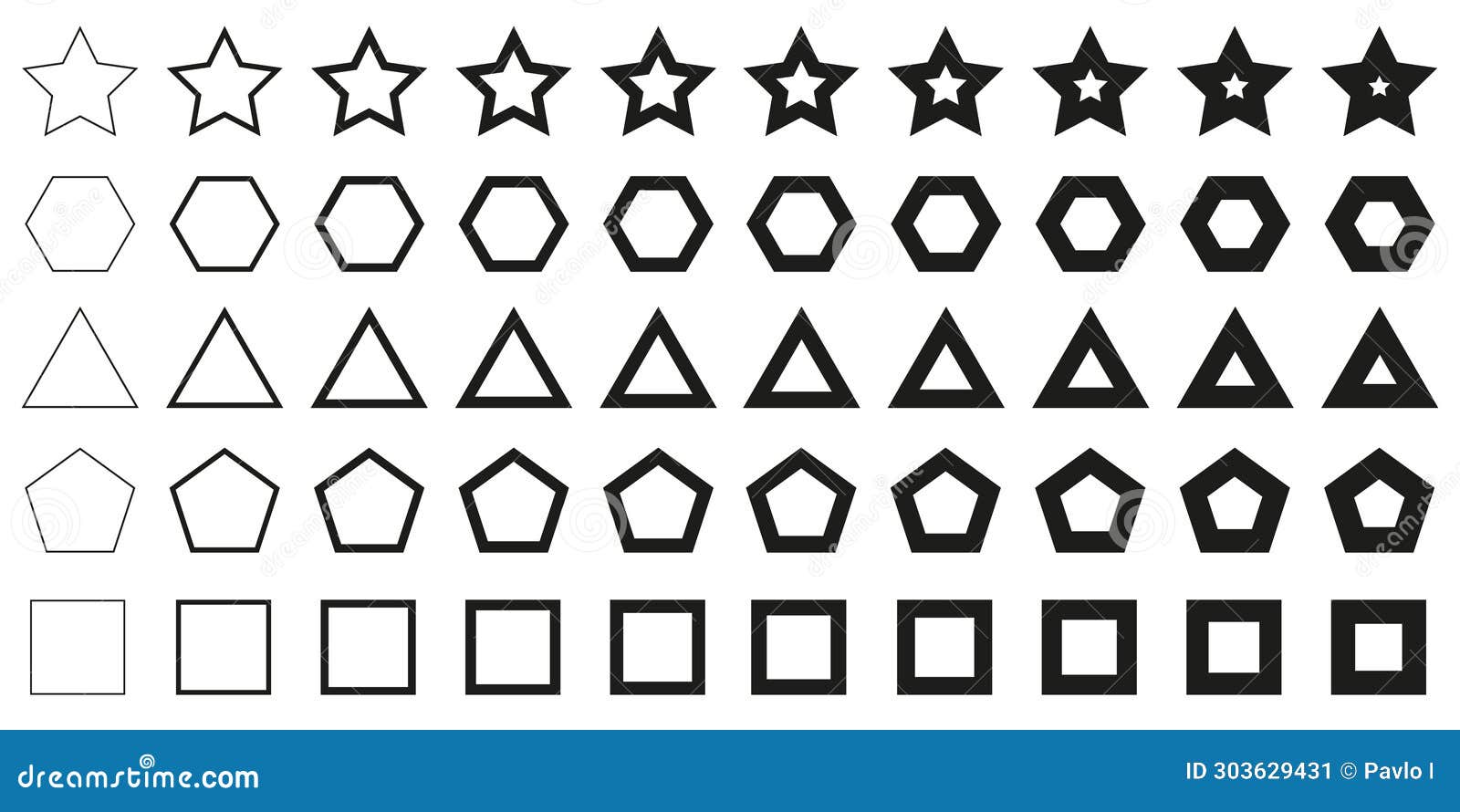 Forms Set from Thin To Thick Line, Set of Geometric Shapes Form, Figure ...