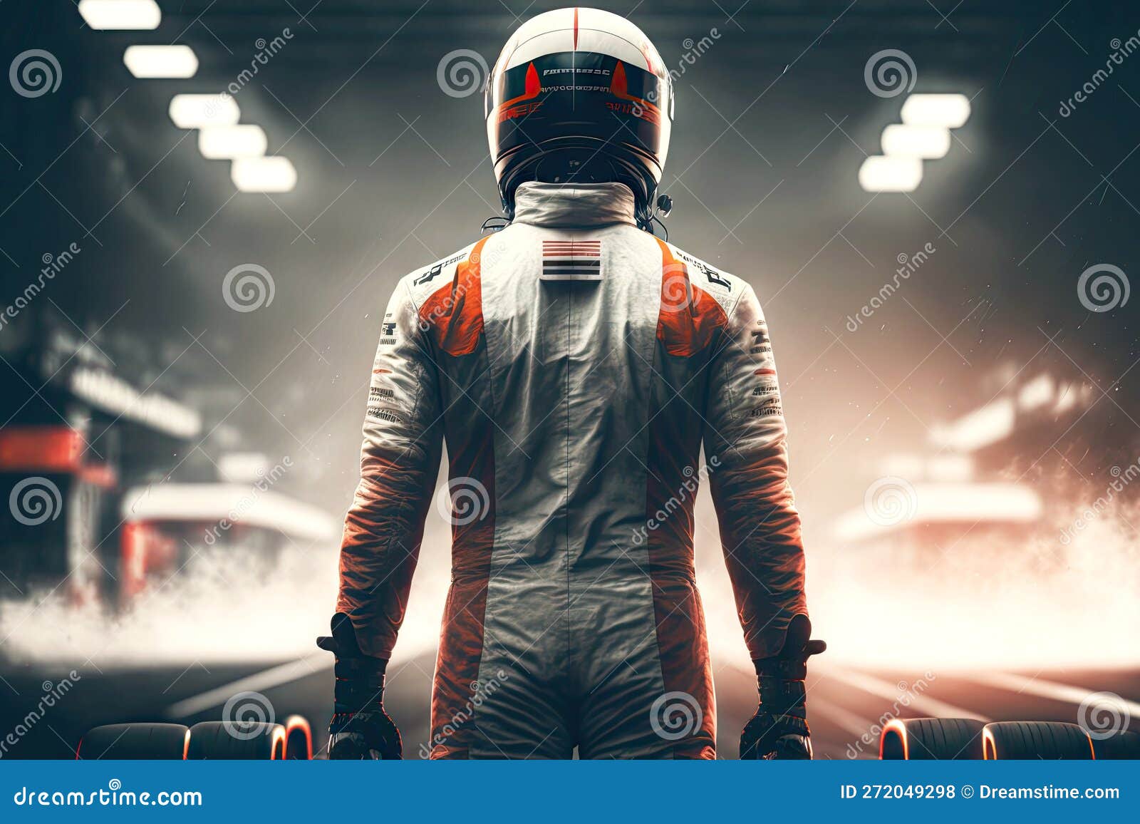Formula One Racing Driver Stands before Start of Competition on Track ...