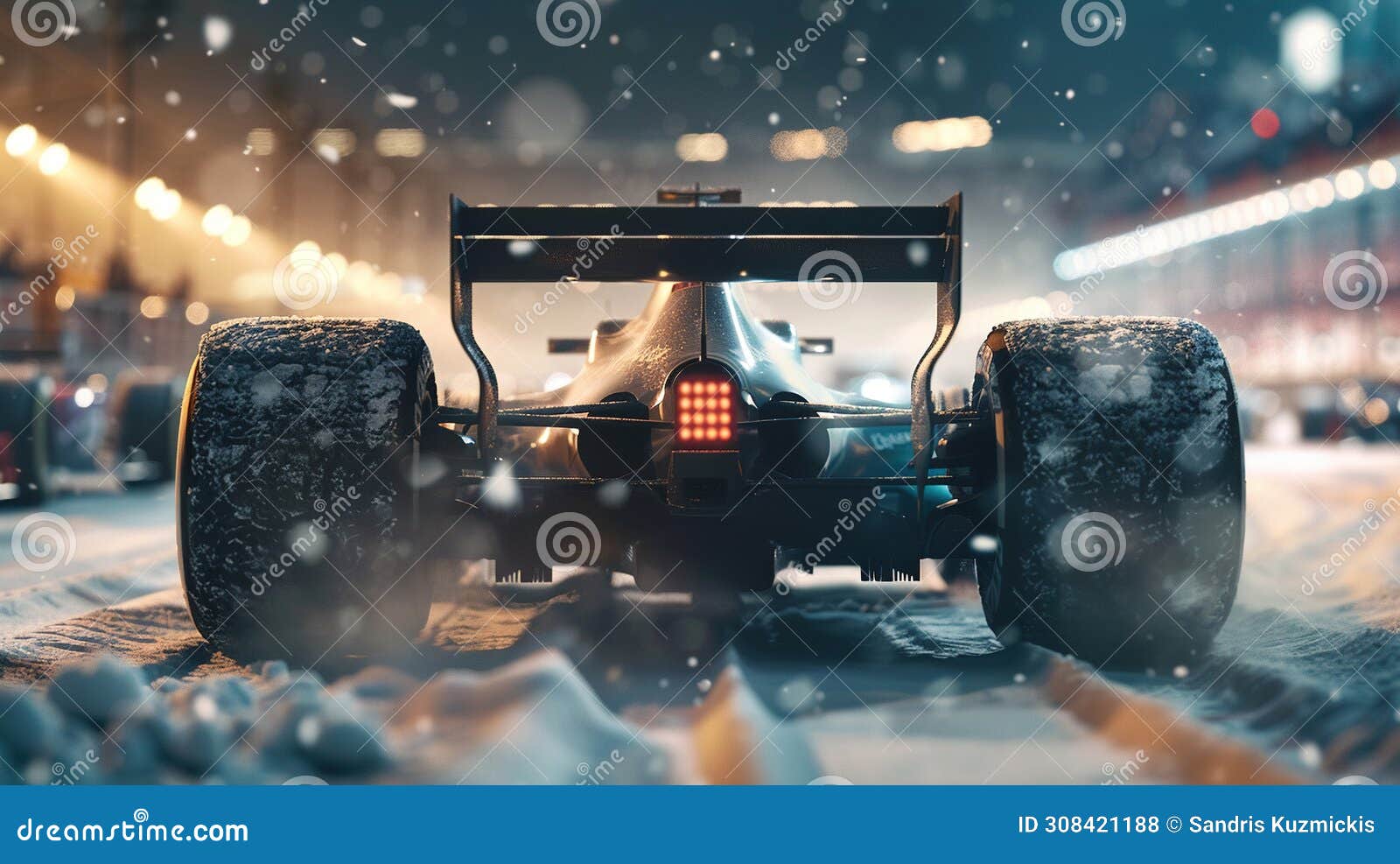 Formula One Starting Grid in Snow, Rear View. Generative AI Stock ...
