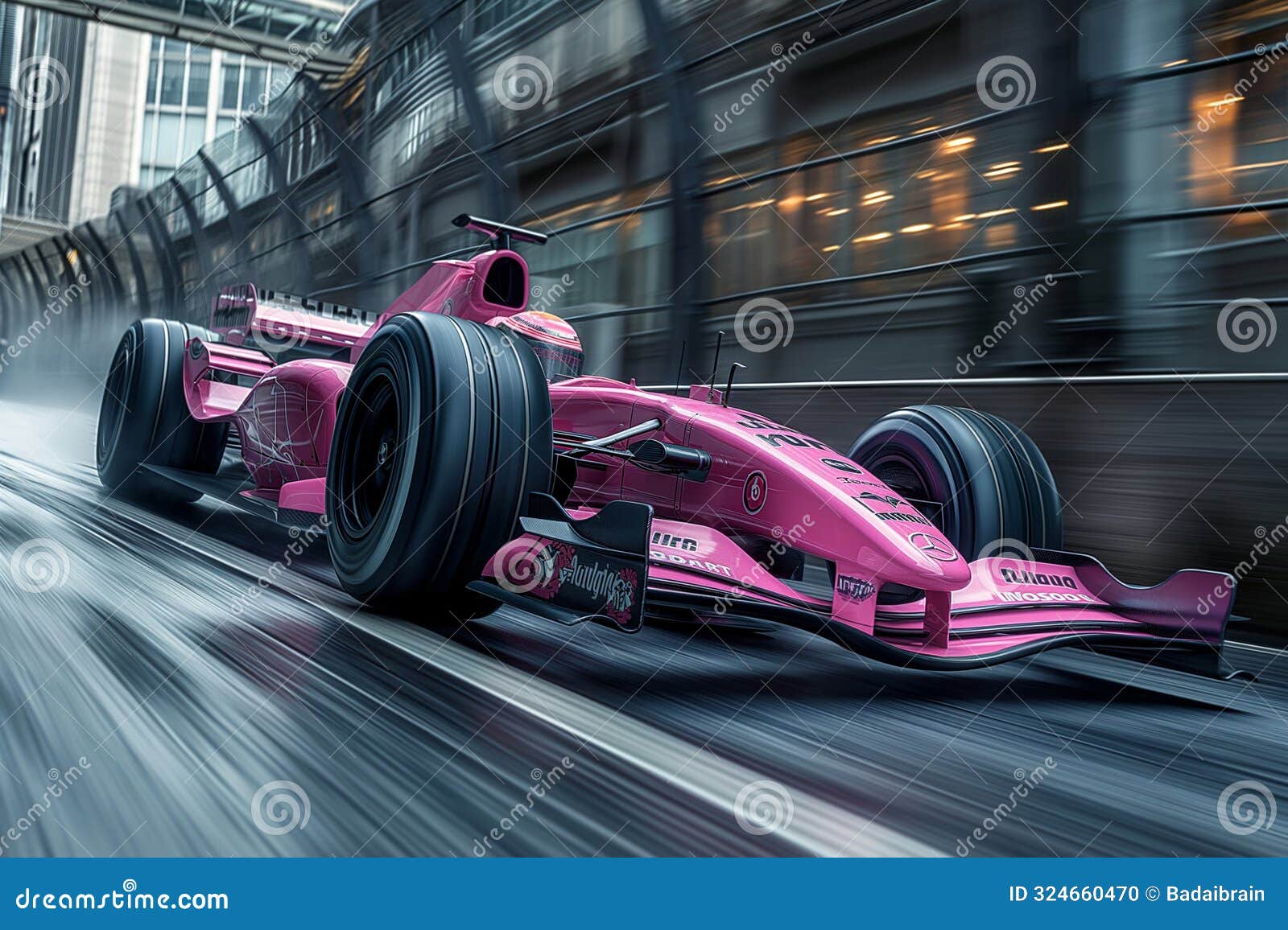 Formula 1 Race Car on the Track in Pink Color. Stock Illustration ...