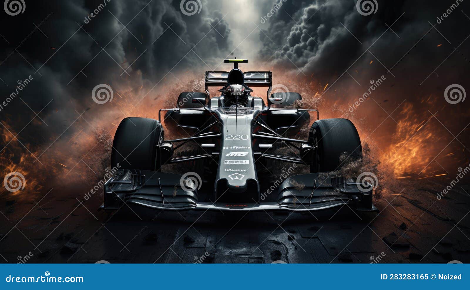 Formula 1 Racing Car Coming Out of Smoke Stock Illustration ...