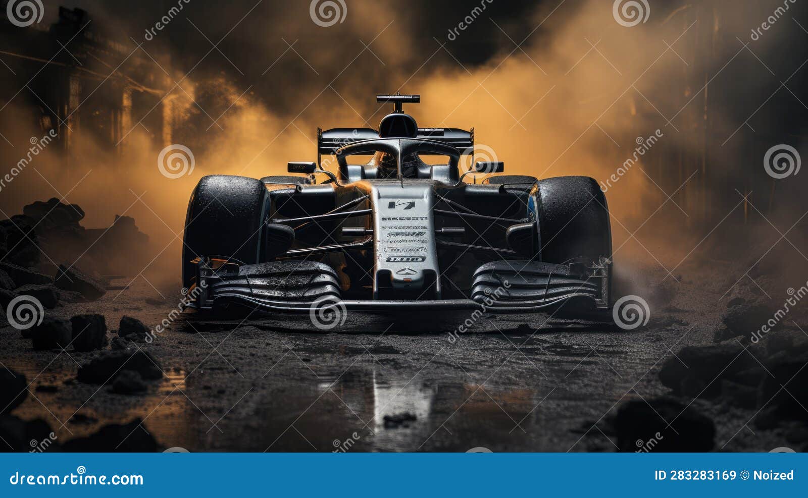 Formula 1 Racing Car Coming Out of Smoke Stock Illustration ...