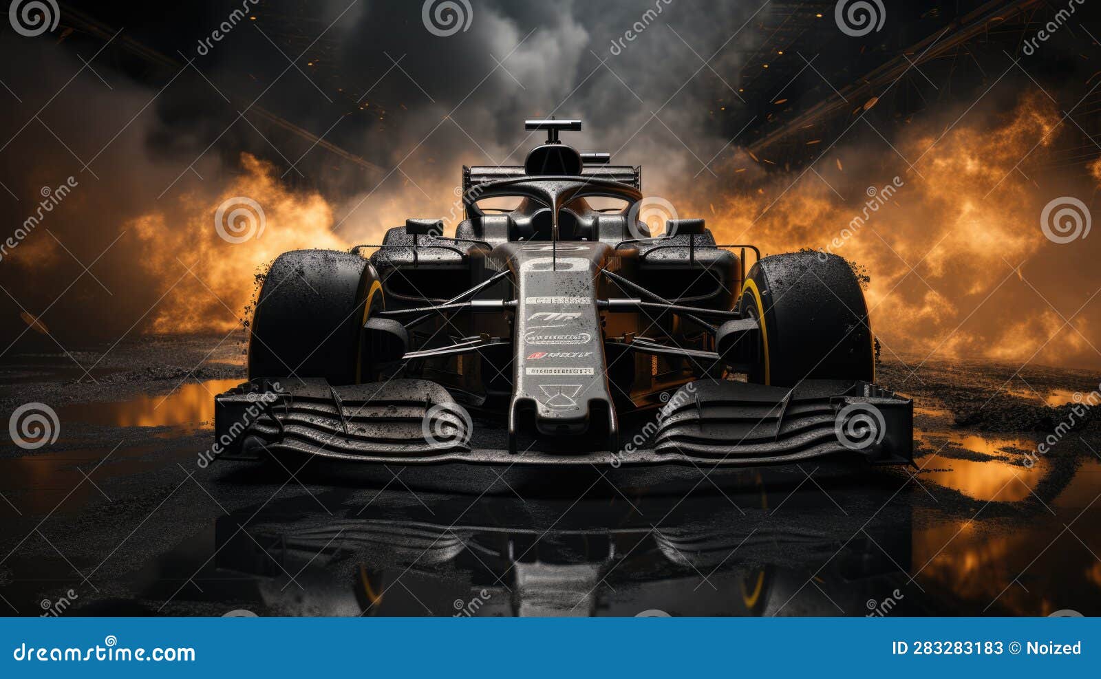 Formula 1 Racing Car Coming Out of Smoke Stock Illustration ...