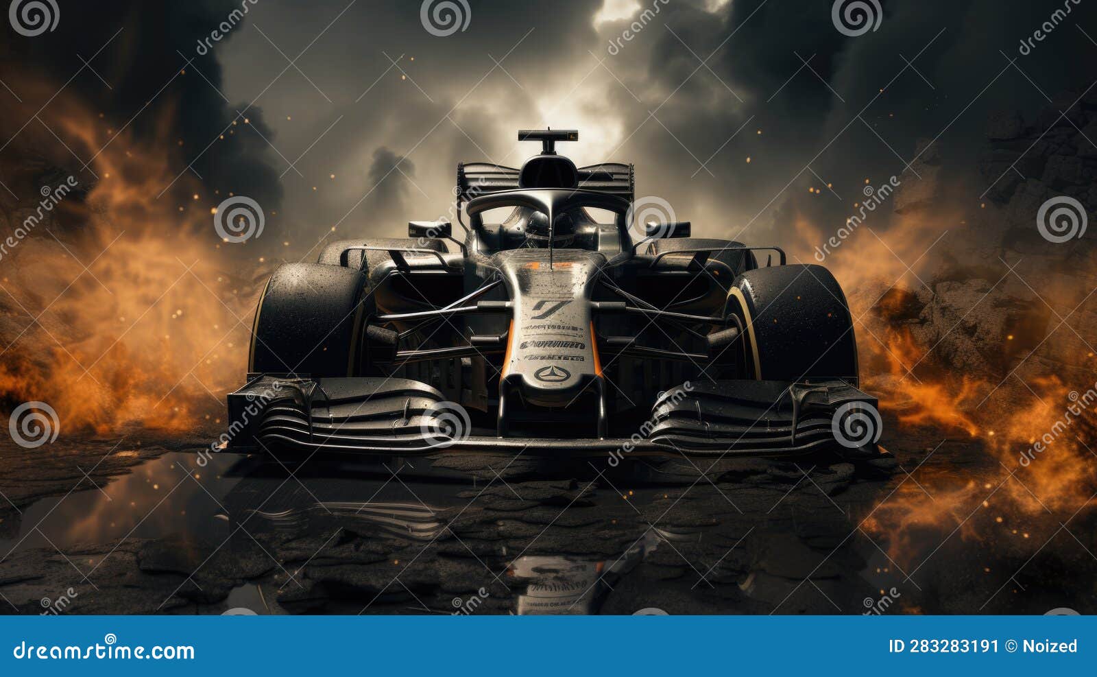 Formula 1 Racing Car Coming Out of Smoke Stock Illustration ...
