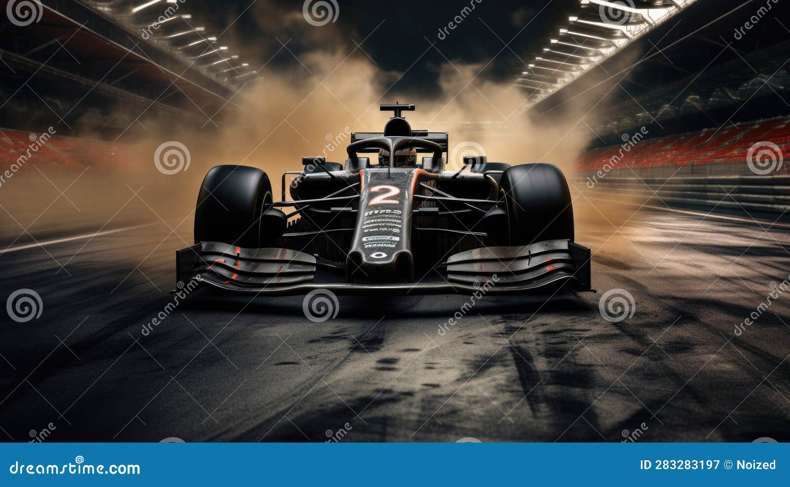 Formula 1 Racing Car Coming Out of Smoke Stock Illustration ...