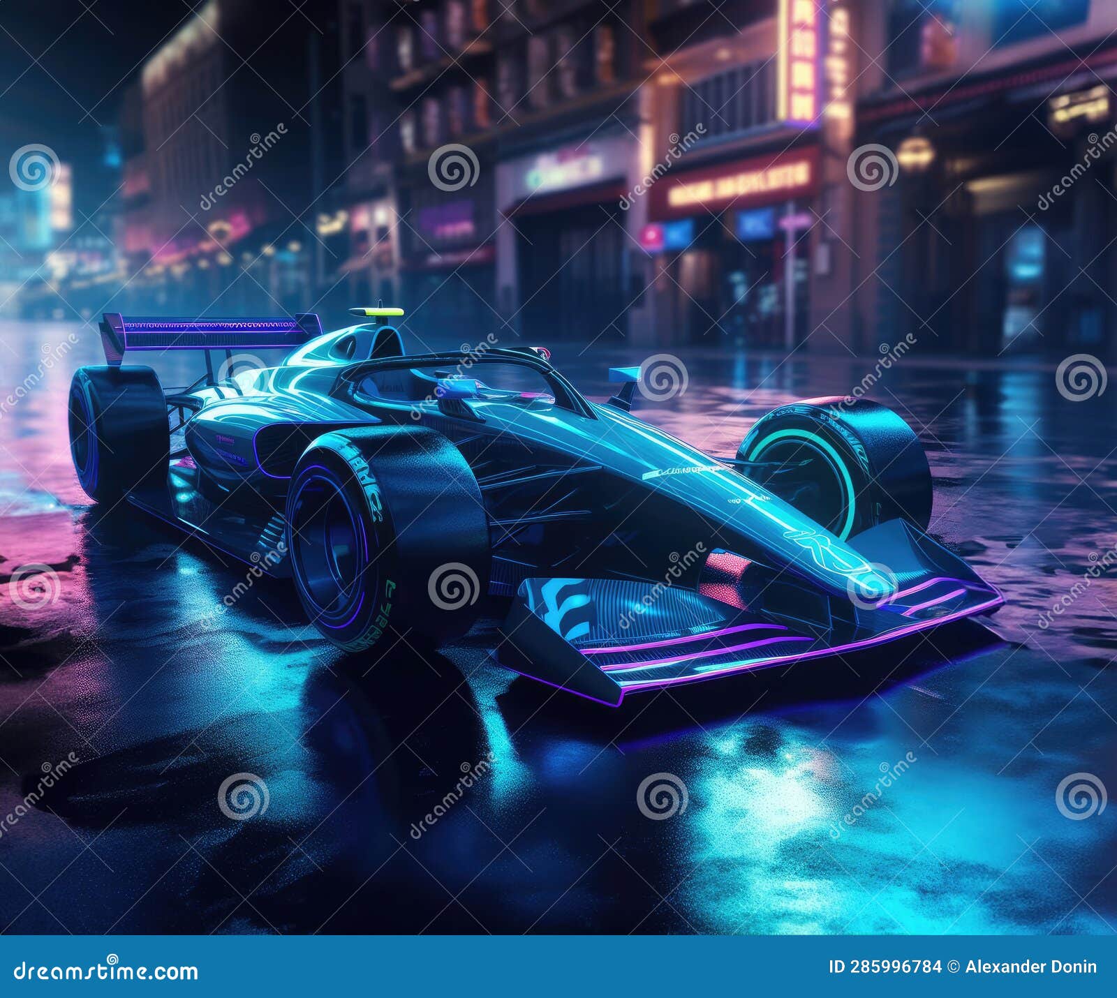 Formula 1 Racing Car in the Neon Light of the City Streets Stock Photo ...