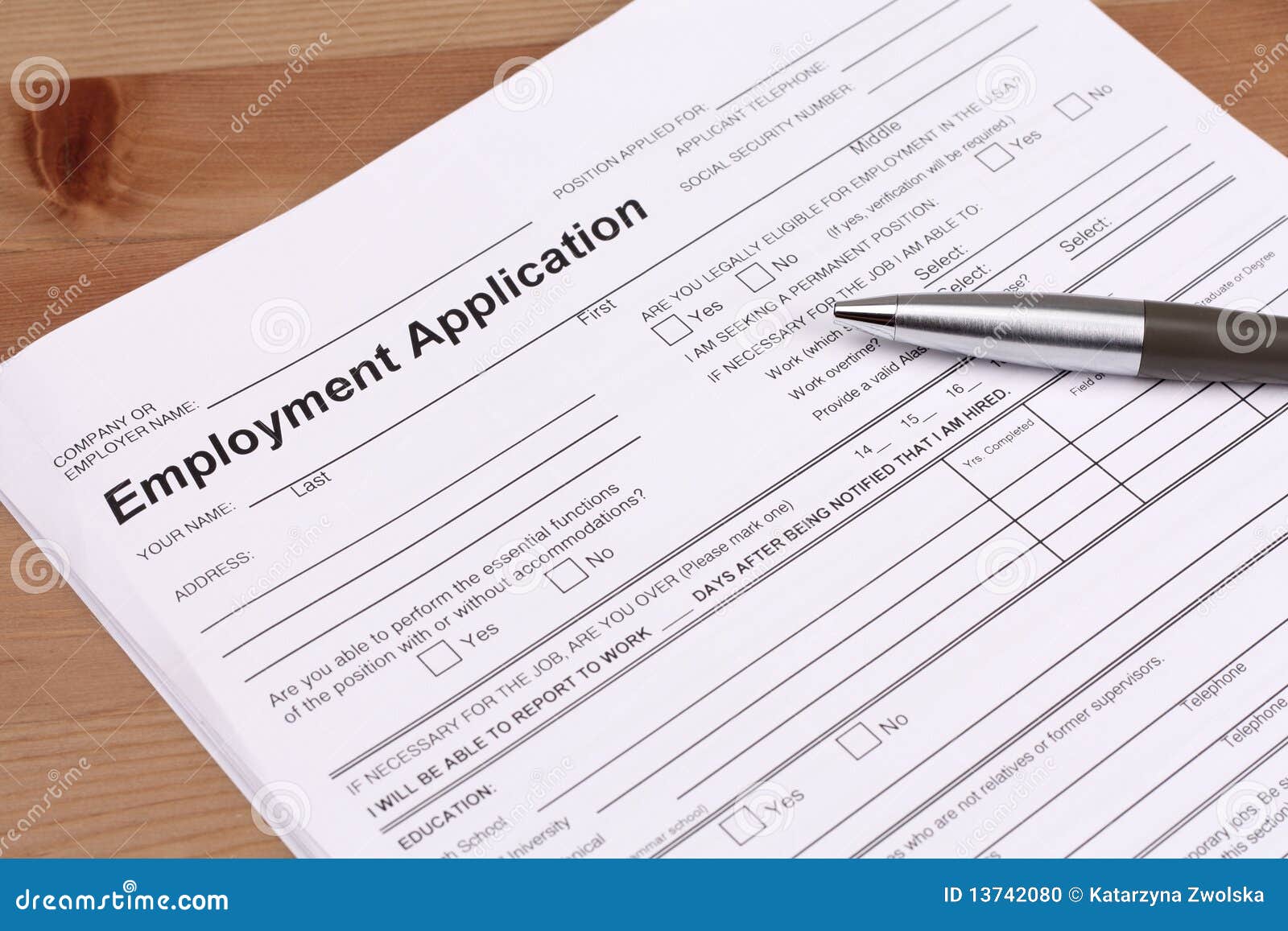 Formulaire De Demande D'emploi Photo stock - Image du ressources ...