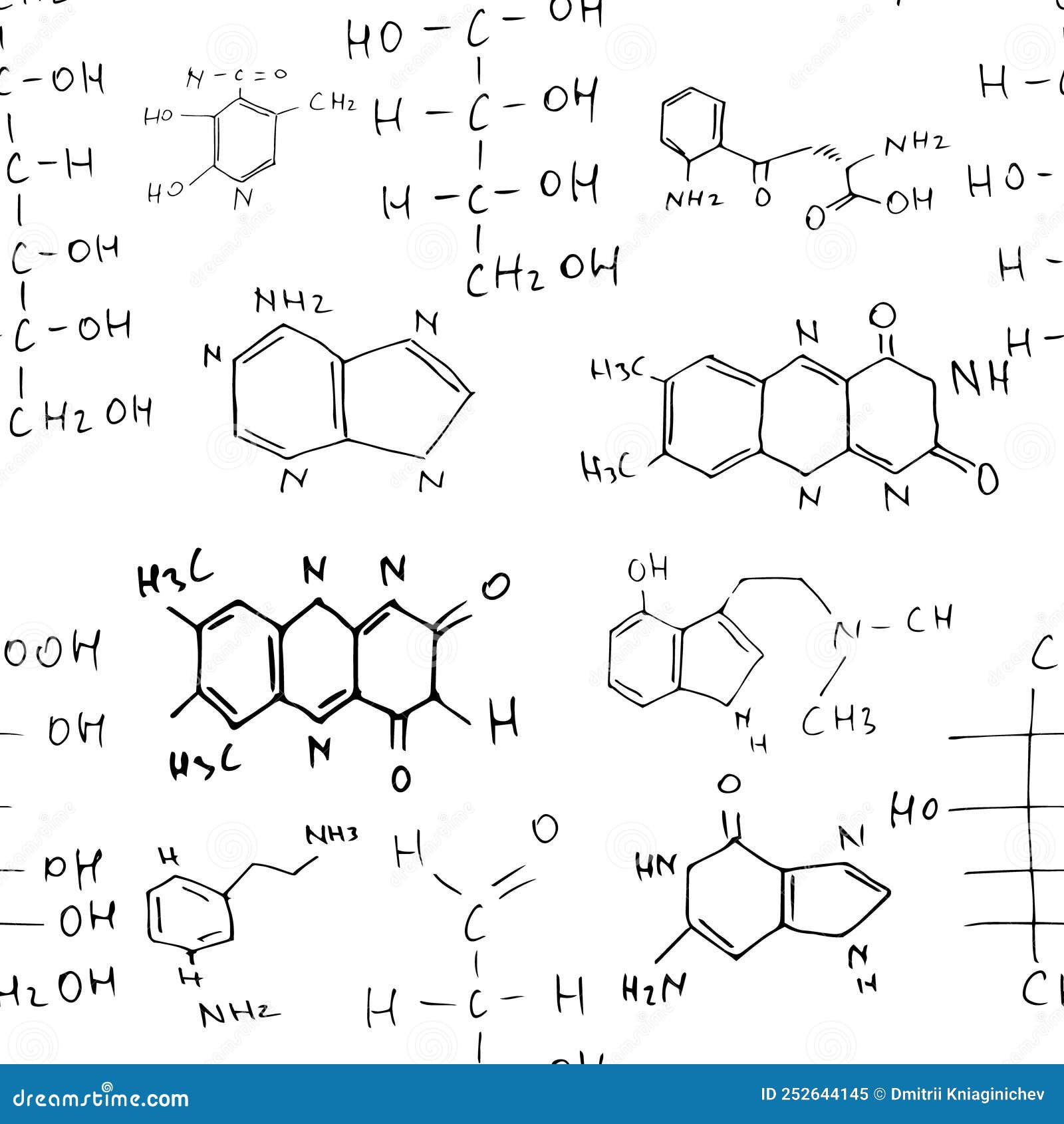 Formule Chimiche. Modello Uniforme. Sfondo Vettoriale Su Bianco ...