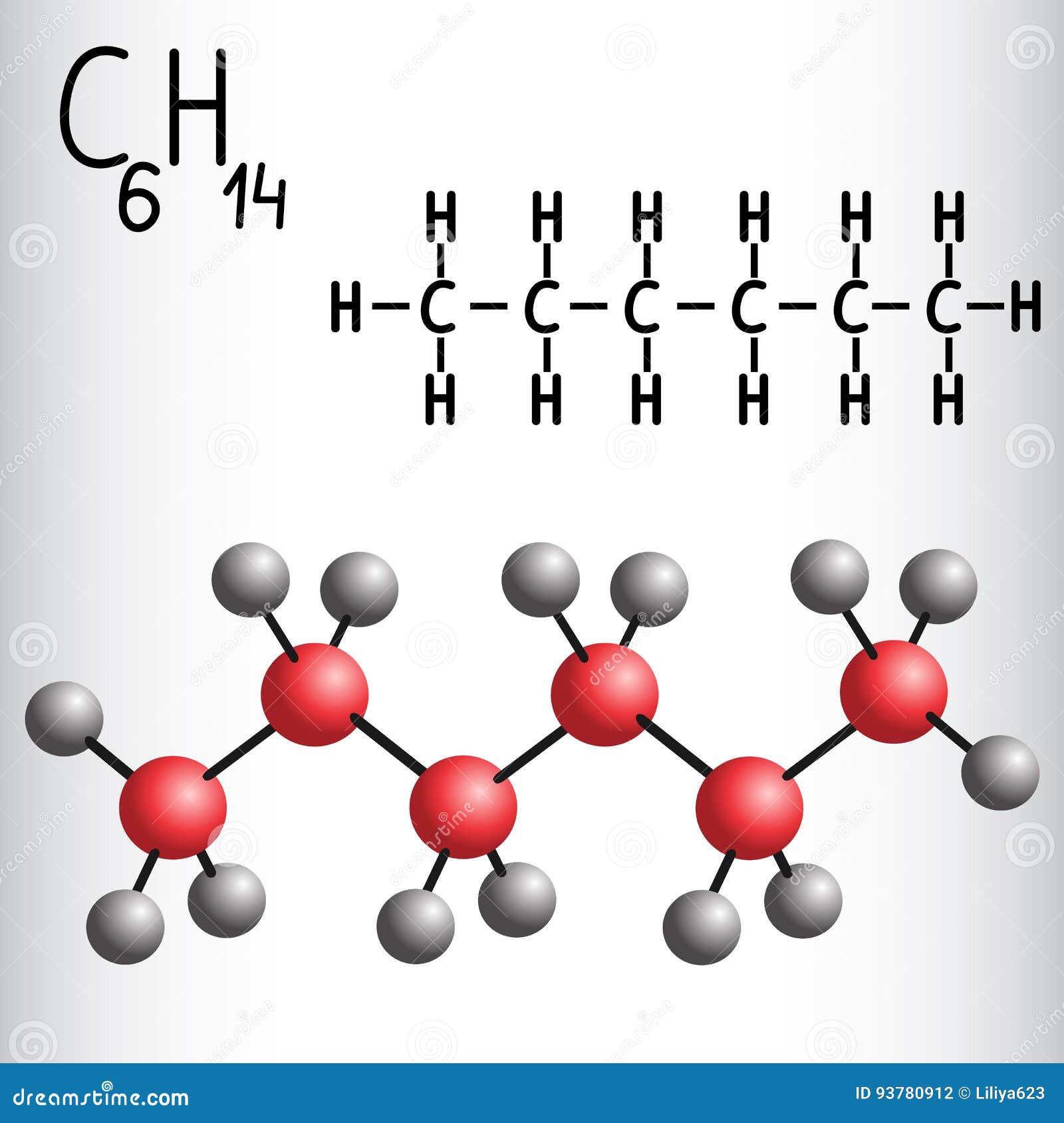 Formule Chimique Et Modèle De Molécule De L'hexane C6H14 Illustration ...