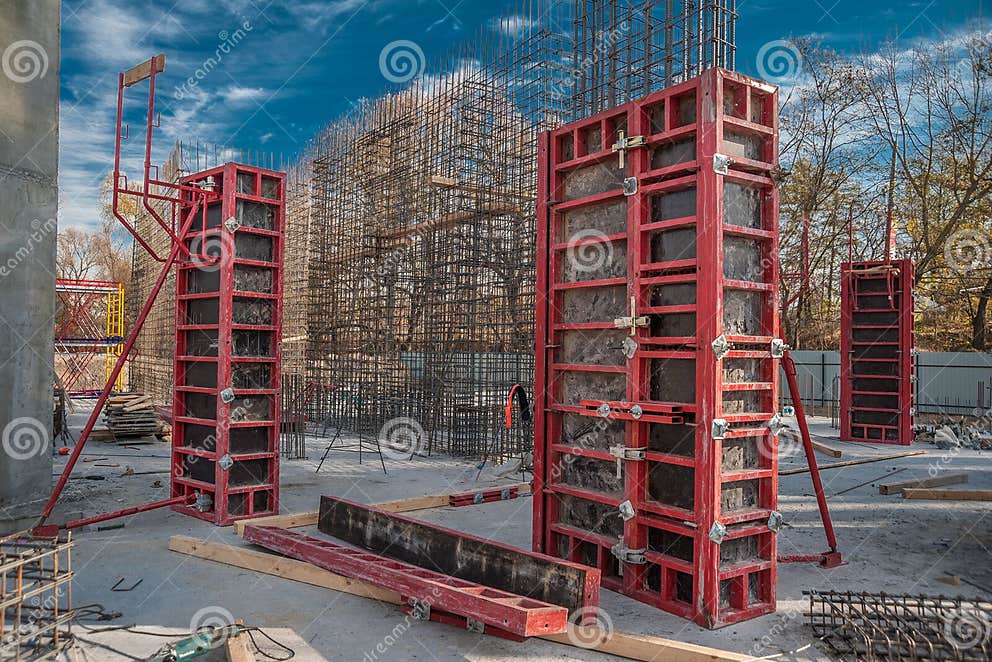 Formwork for Columns in Housing Stock Image - Image of monolithic ...