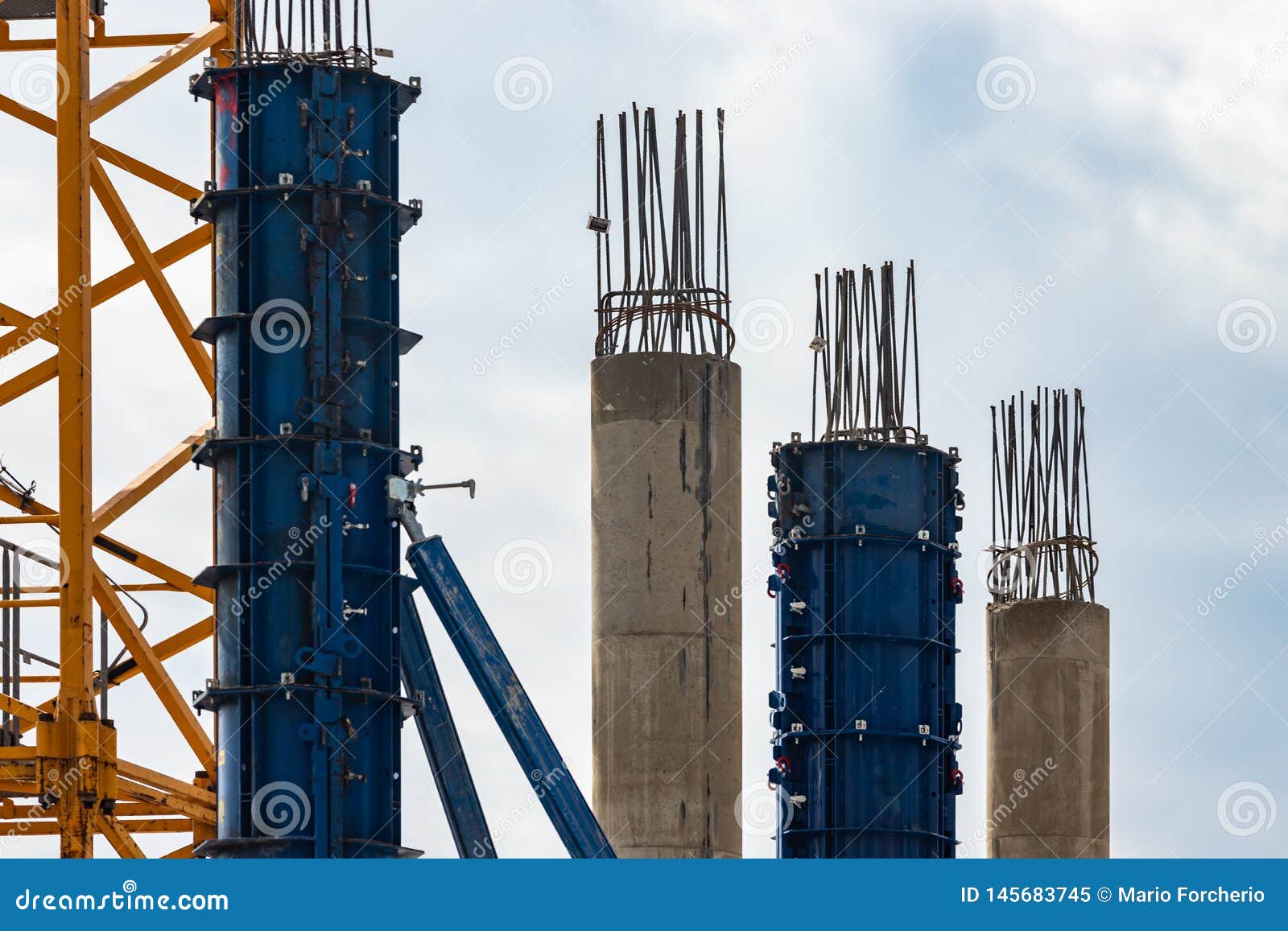 Formwork for Pouring Concrete .Concrete and Iron Pillars and Frame on ...