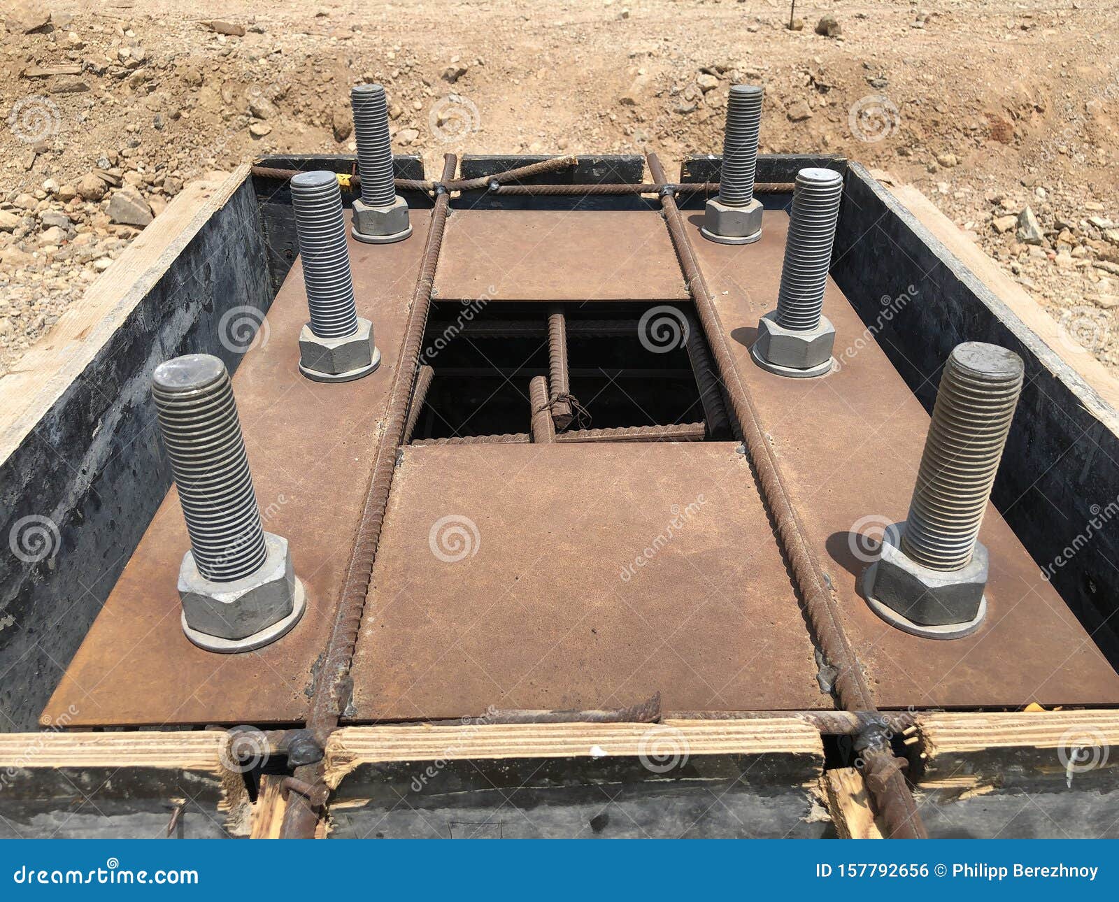 Formwork and Reinforcement of Concrete Foundation with Metal Anchor ... Formwork and Reinforcement of Concrete Foundation with Metal Anchor ...