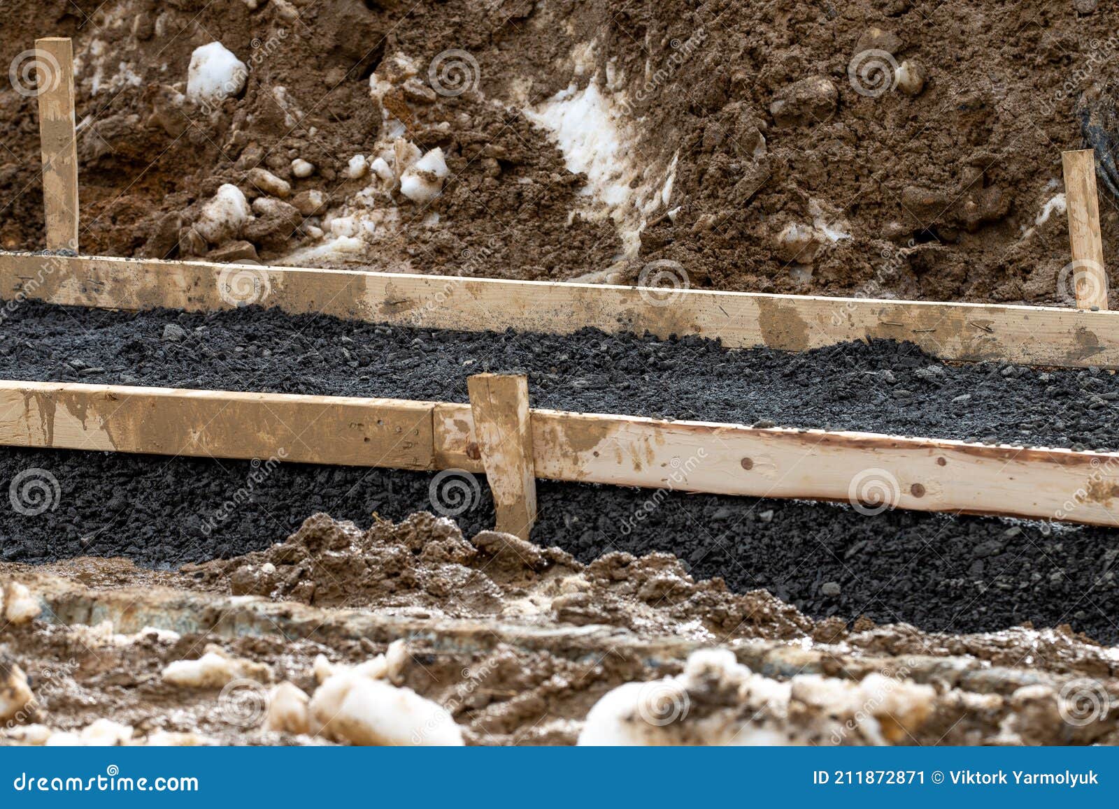 Formwork for sidewalk stock image. Image of truck, contractor - 211872871