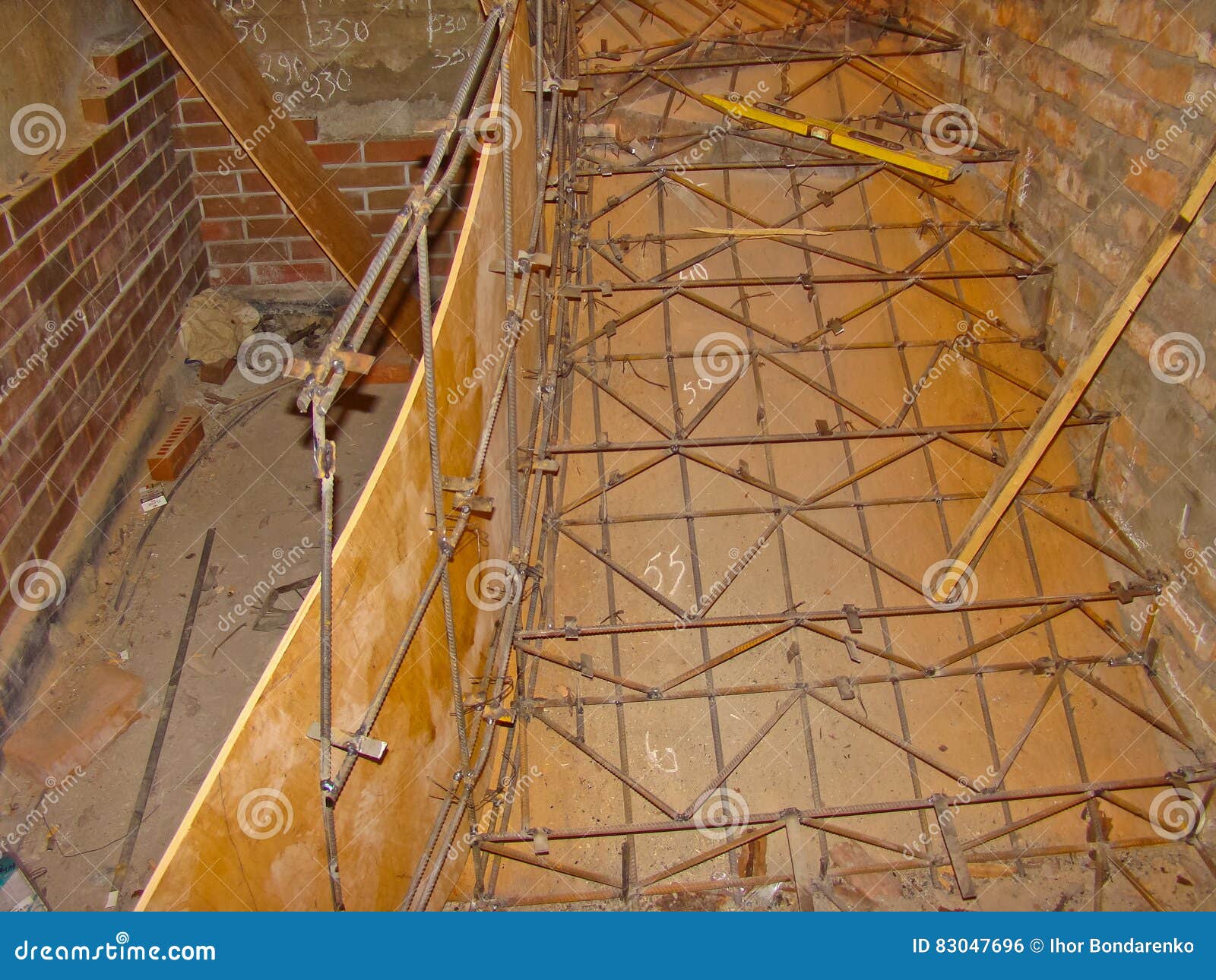 Formwork for stairs stock photo. Image of concrete, interior - 83047696