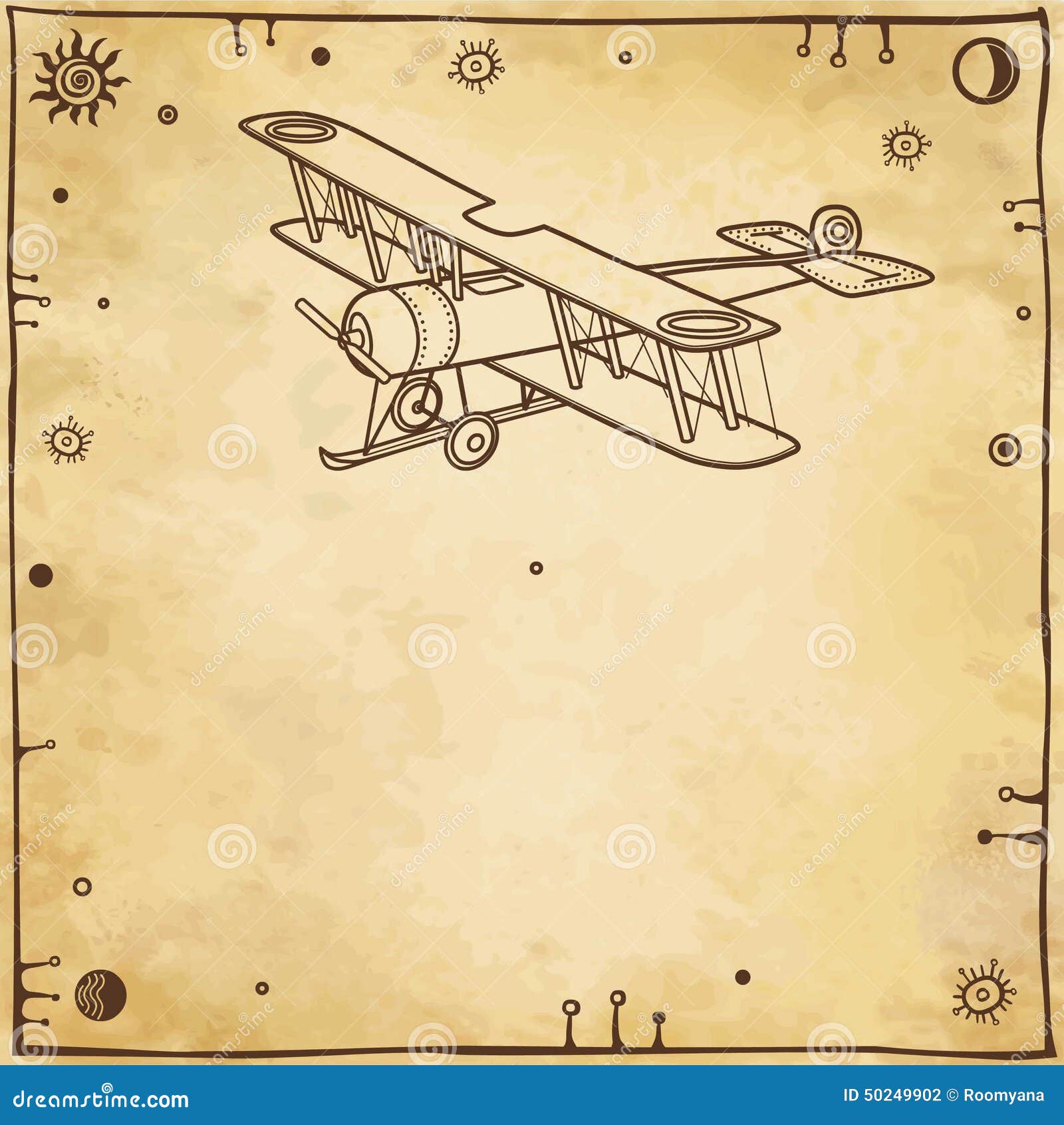 Forntida Flygplan Efterföljd Av Gammalt Papper Vektor Illustrationer ...