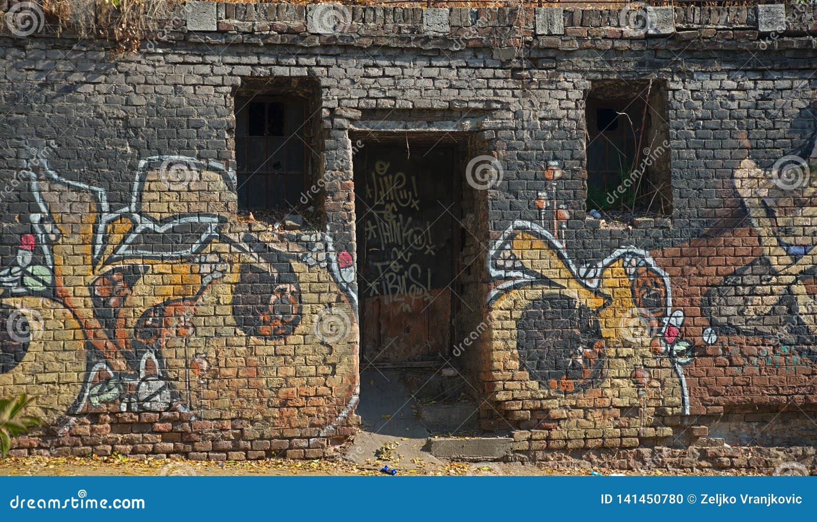 Fort Bricks Wall with Sealed Door and Two Windows Stock Photo - Image ...