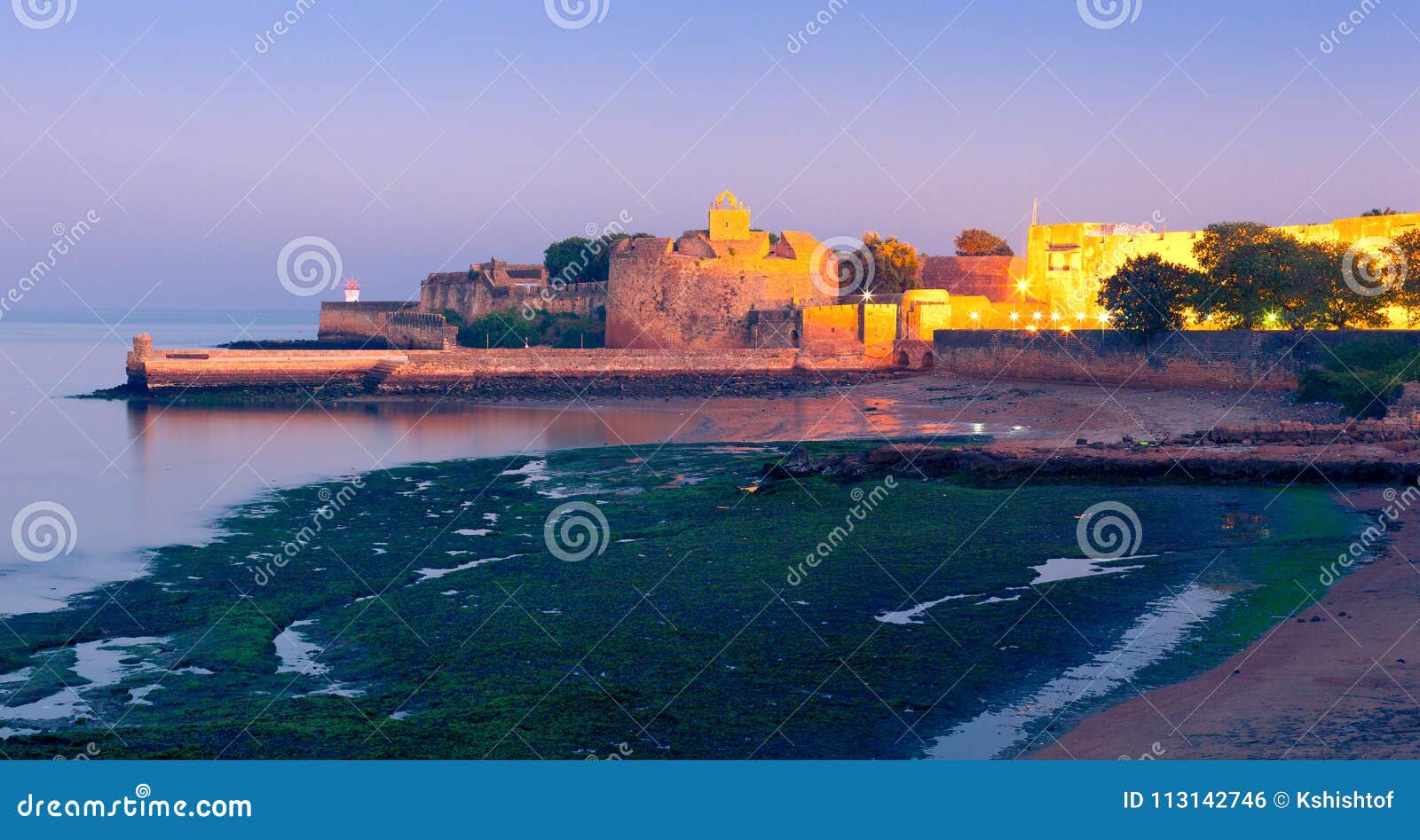 Fort Diu at night stock photo. Image of stone, fort - 113142746