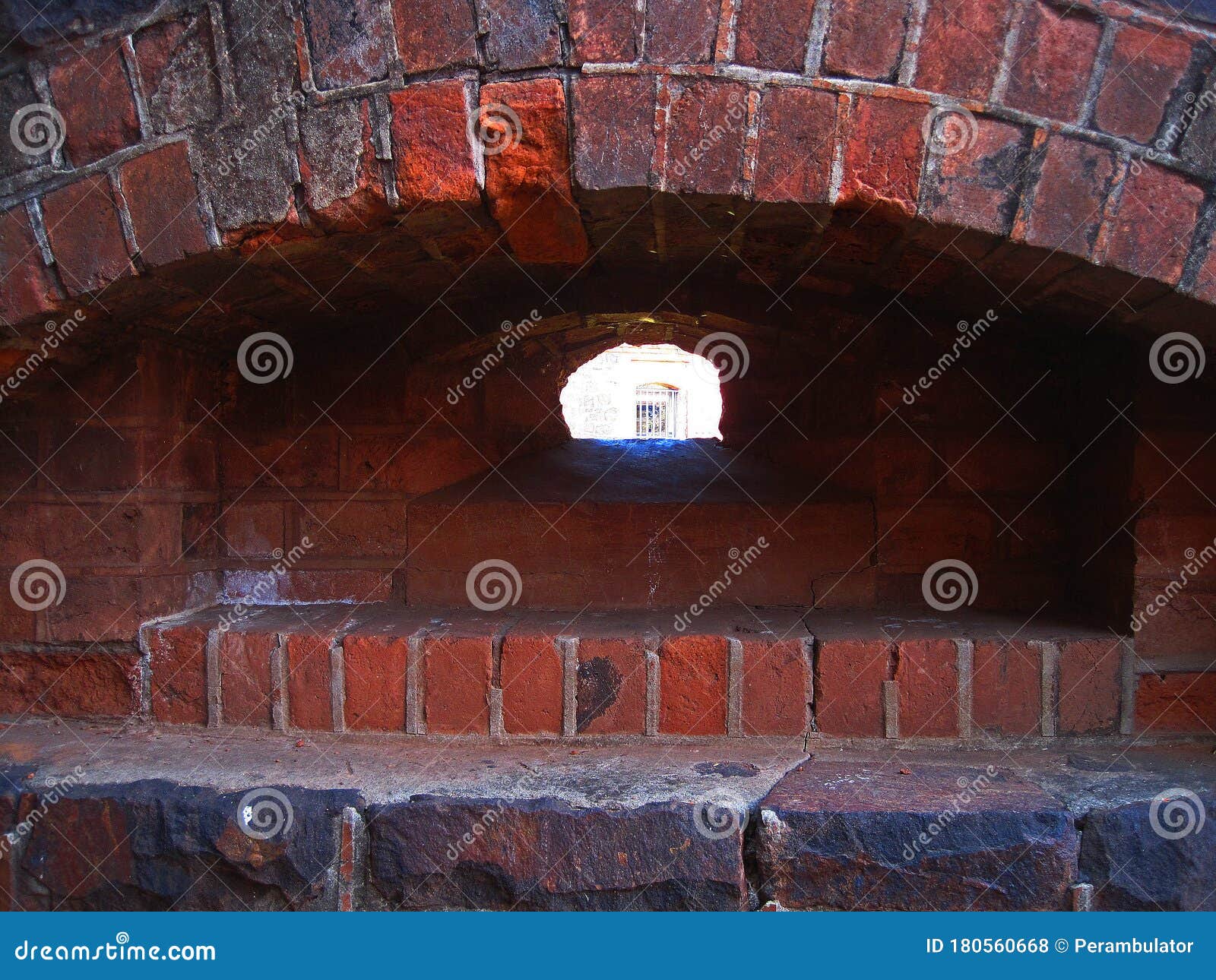 FORT WINDOW OPENING in a THICK STONE WALL FRAMED with BRICKS Stock ...
