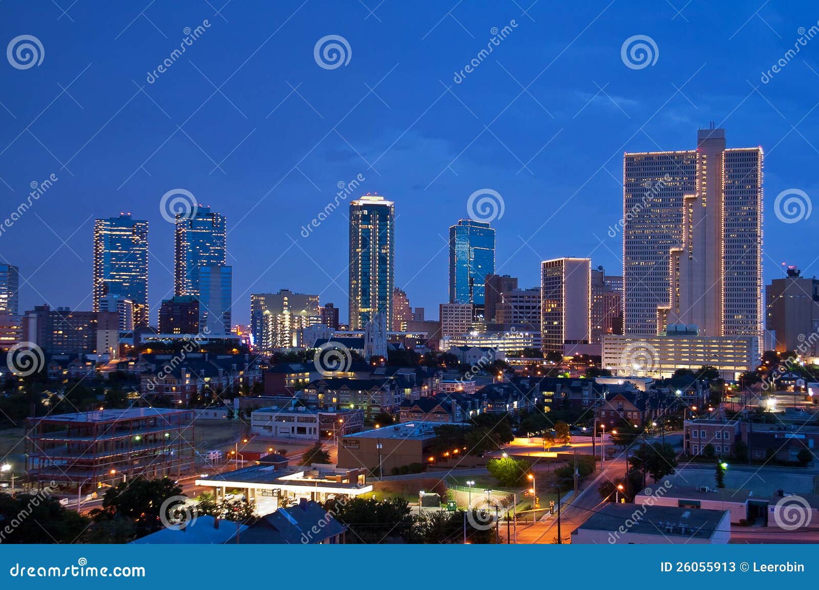 Fort Worth Texas na noite imagem de stock. Imagem de forte - 26055913
