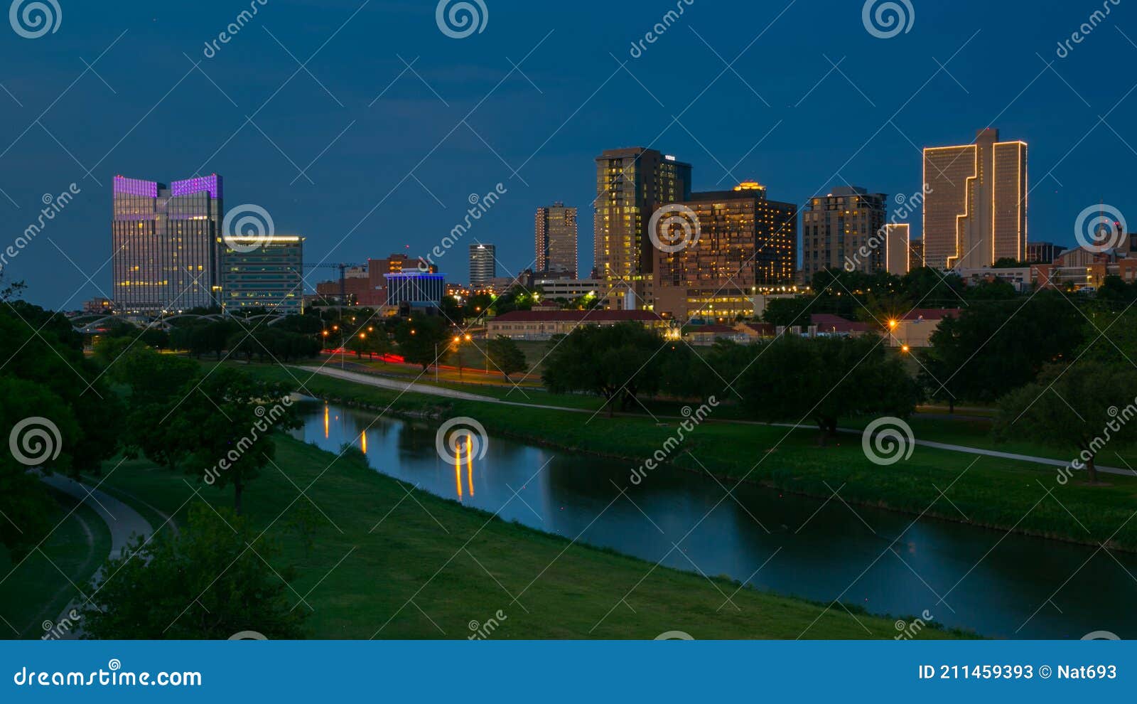 Fort Worth Skyline at Night with Trinity Trail Stock Image - Image of ...