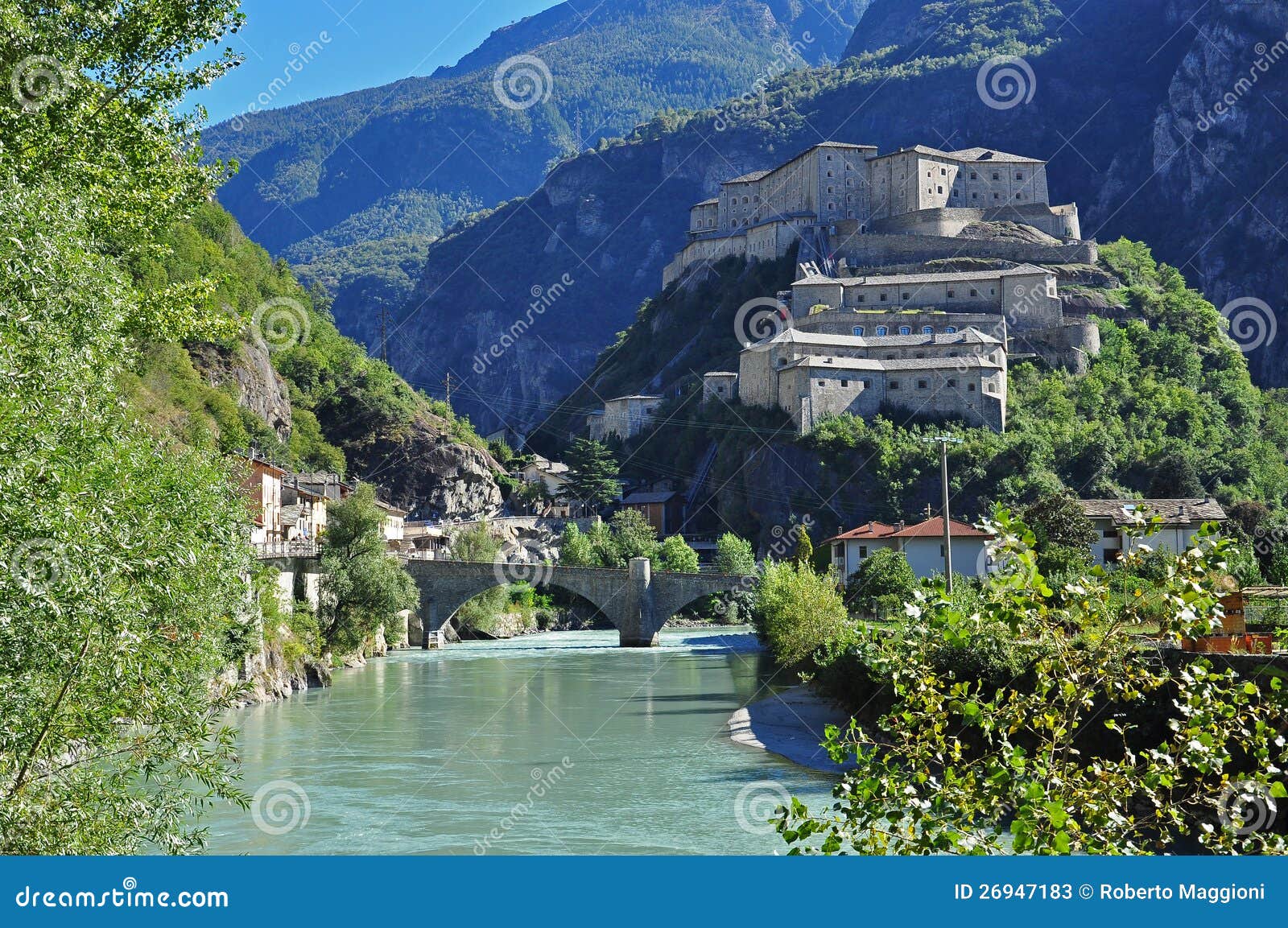 Aosta Valley/Italy-View Of Traditional Wooden And Stones Village ...